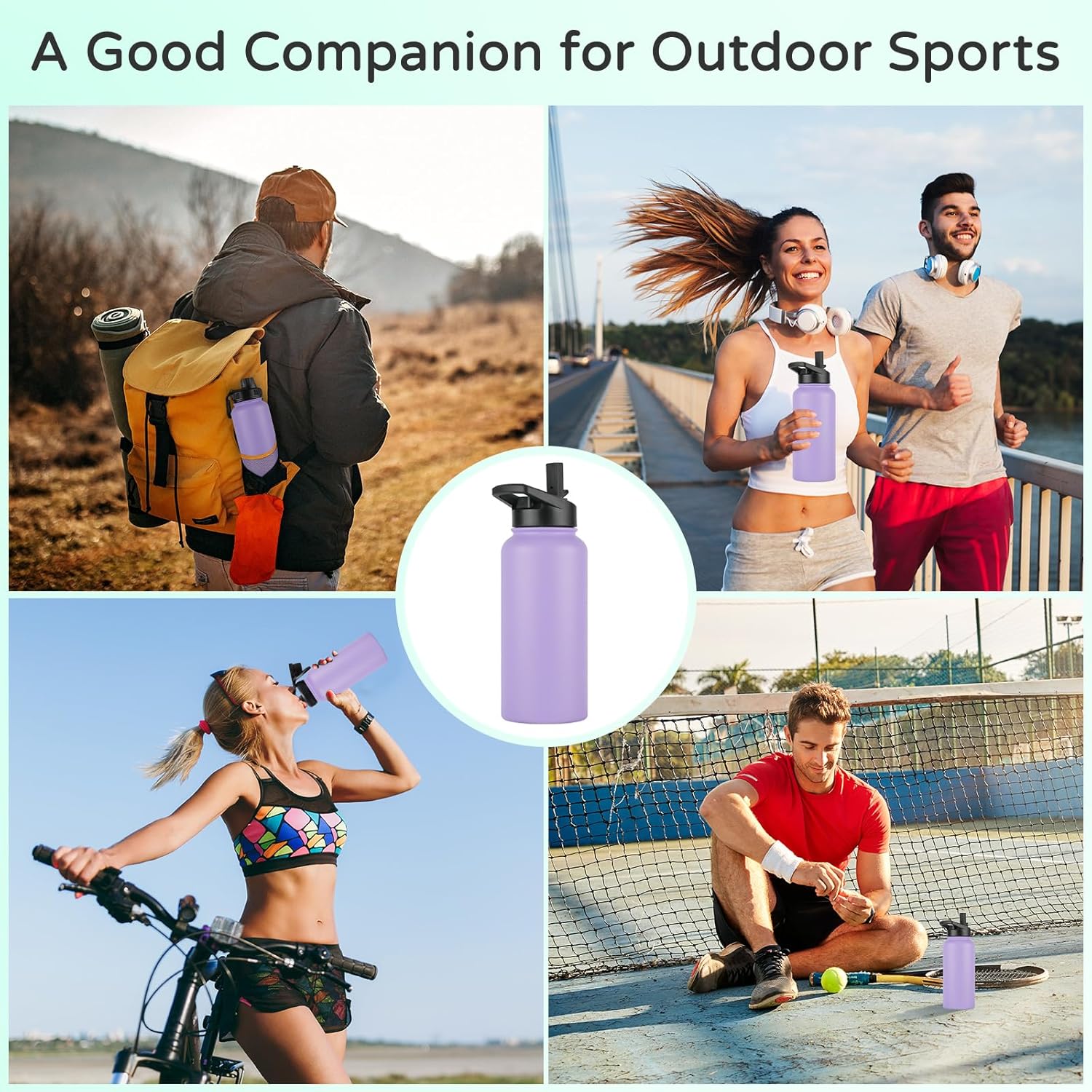 DOMICARE Botella de agua aislada de 32 onzas, botella de agua deportiva de acero inoxidable ...