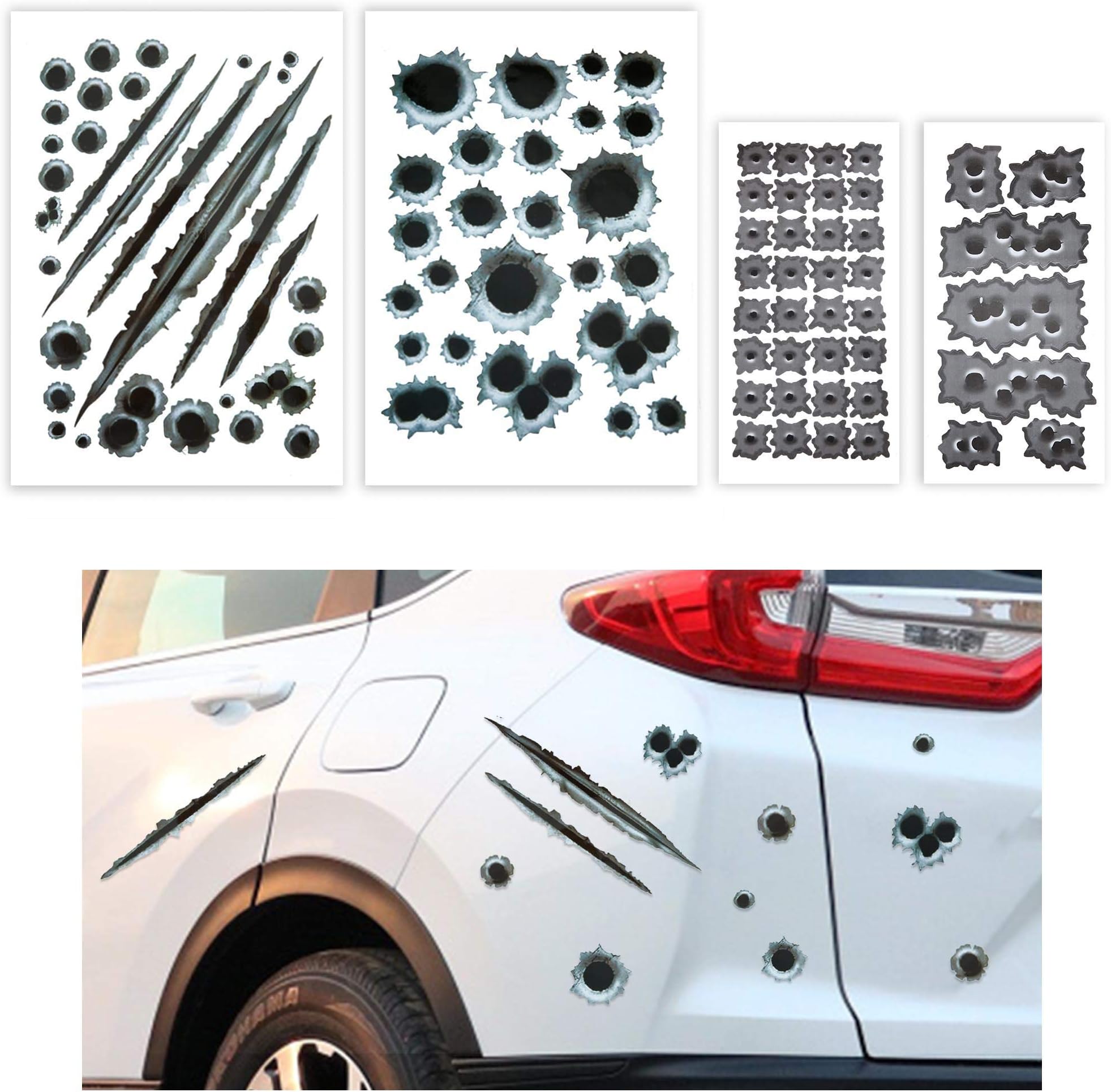 Amazon.com - 4Pcs 96-Hole 3D Bullet Hole Car Stickers Guns Bullet Hole ...