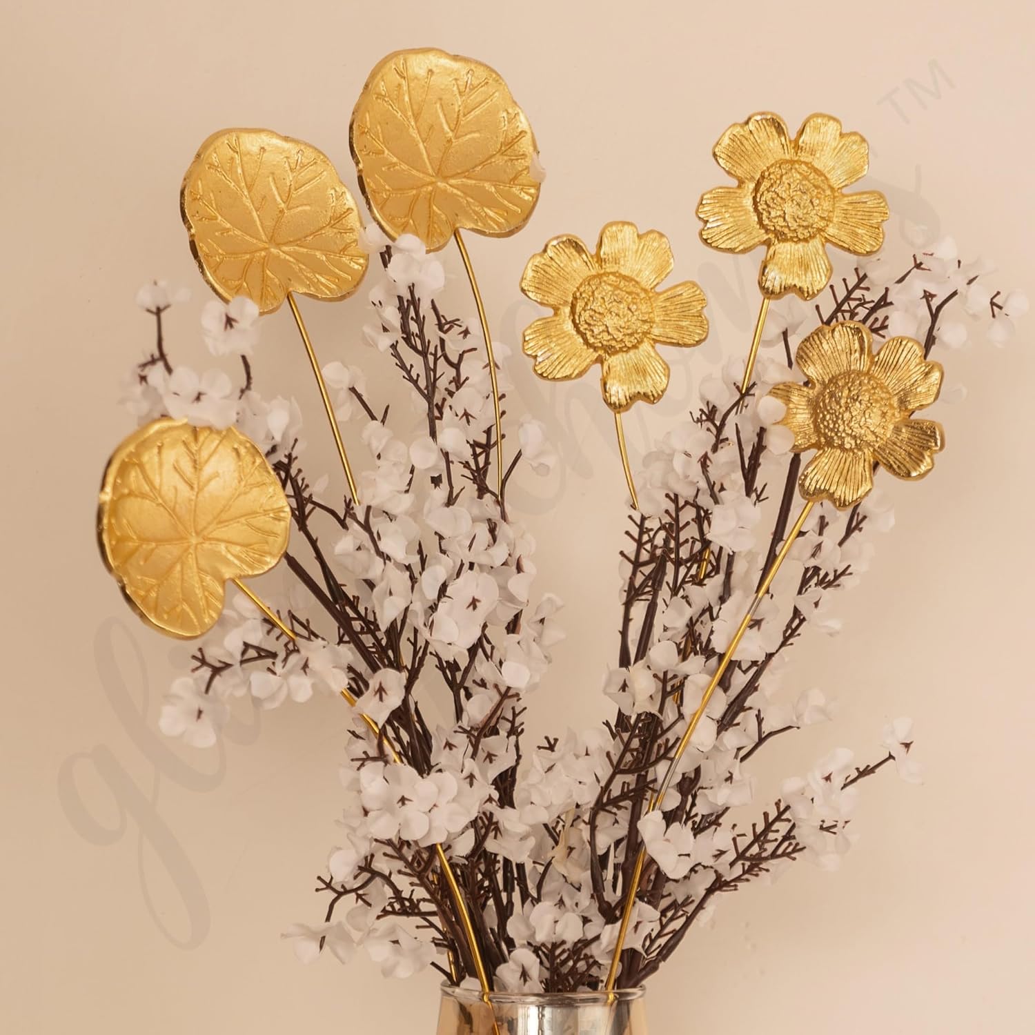 Buy Glimpse Homes Golden Floral Metal Sticks | 18 inch Vase Fillers (3 ...