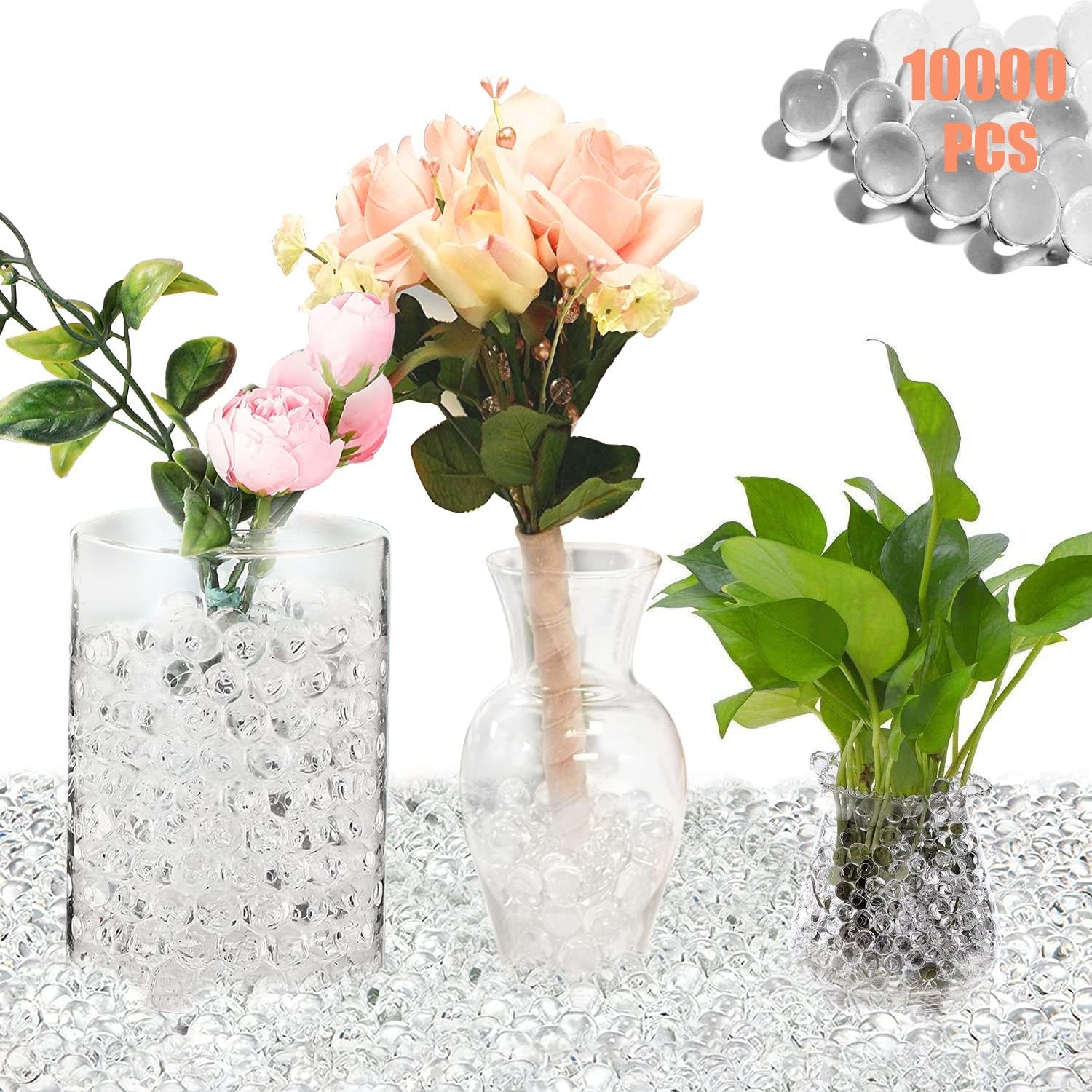 10000 Water Beads, Clear Jelly Water Gems Water Gel Jelly Balls Vase ...
