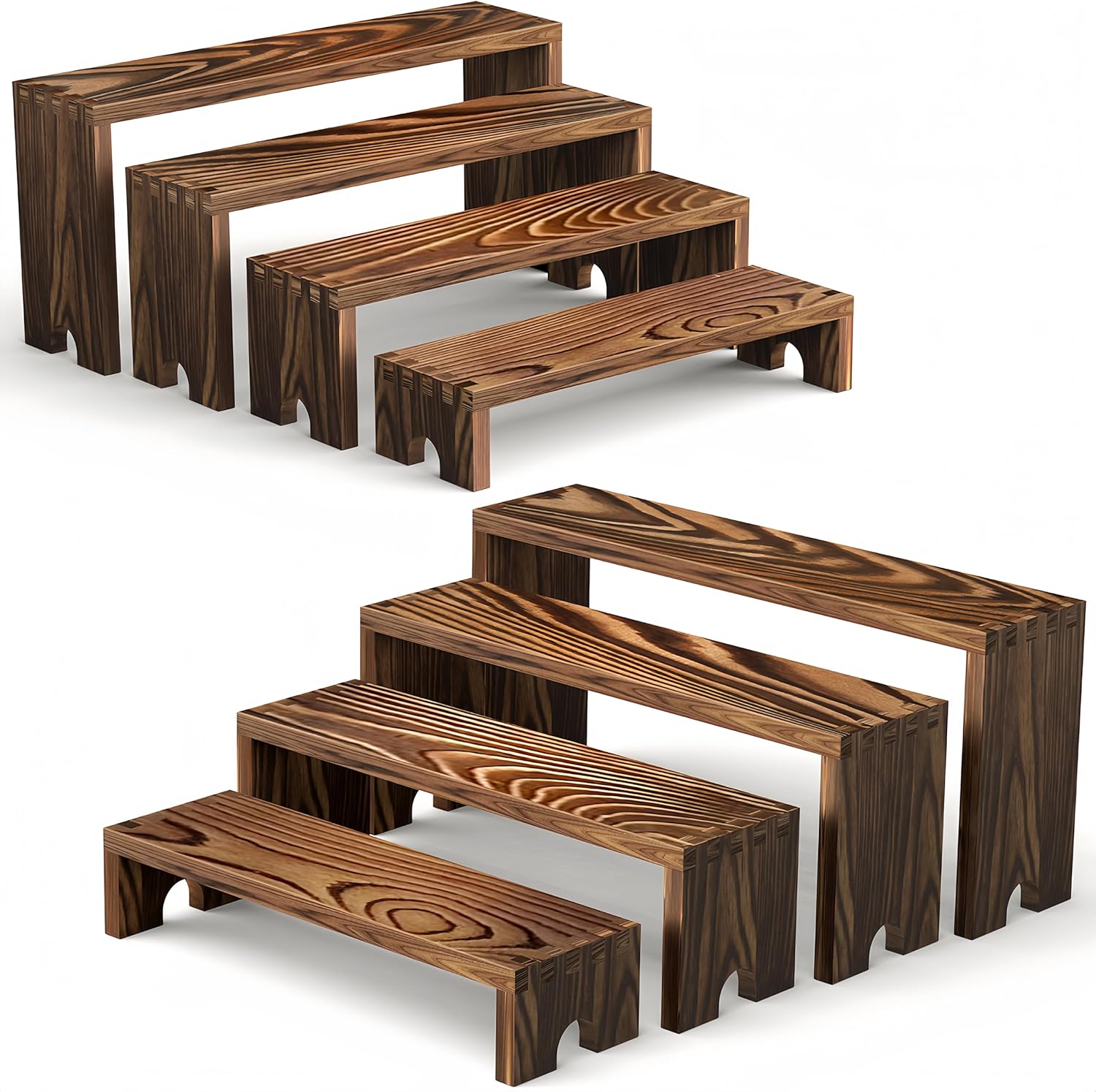 Amazon.com: 2 Sets 8-Piece Wooden Tiered Display Stands (Sizes: 12 ...