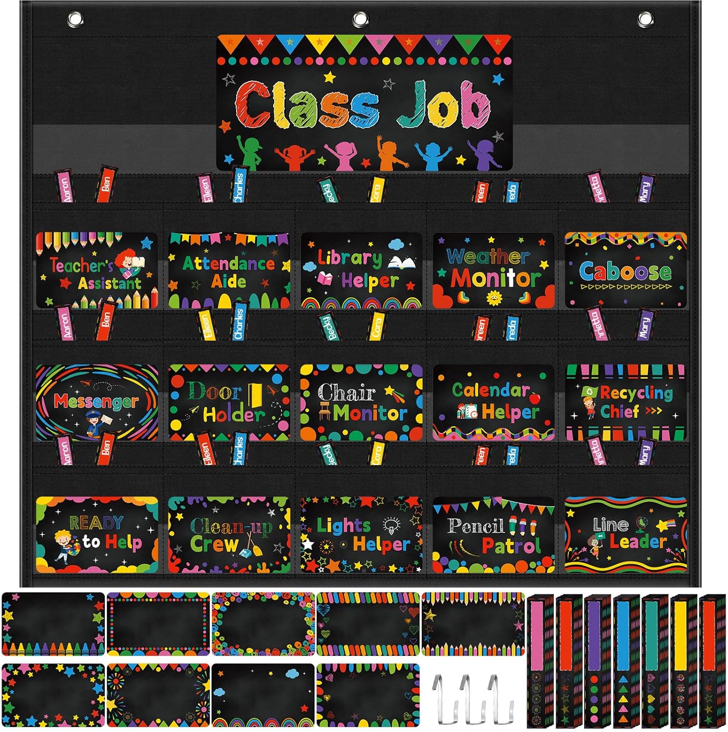 Amazon.com: Fulmoon 86 Pcs Class Jobs Pocket Chart Set Teacher's Helper ...