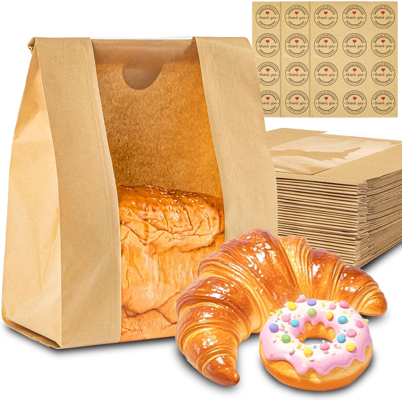 Amazon.com: 50pcs, Paper Bread Bags with window, Large bakery bread ...