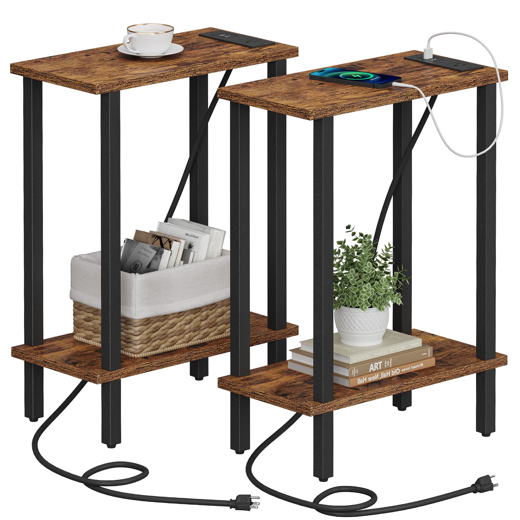 Amazon.com: TUTOTAK Small End Table with Charging Station, Narrow Side ...