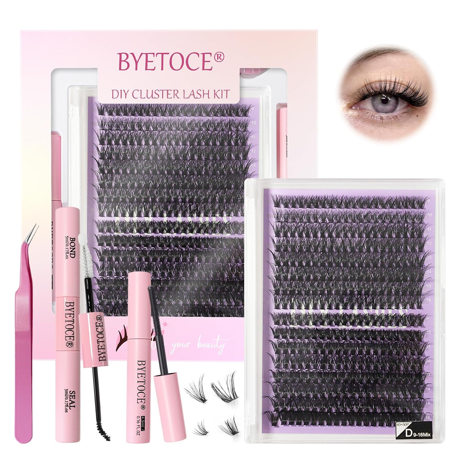 Amazon.com: Eyelash Extension Kit Natural Lash Clusters 9-16MM 40D 50D ...