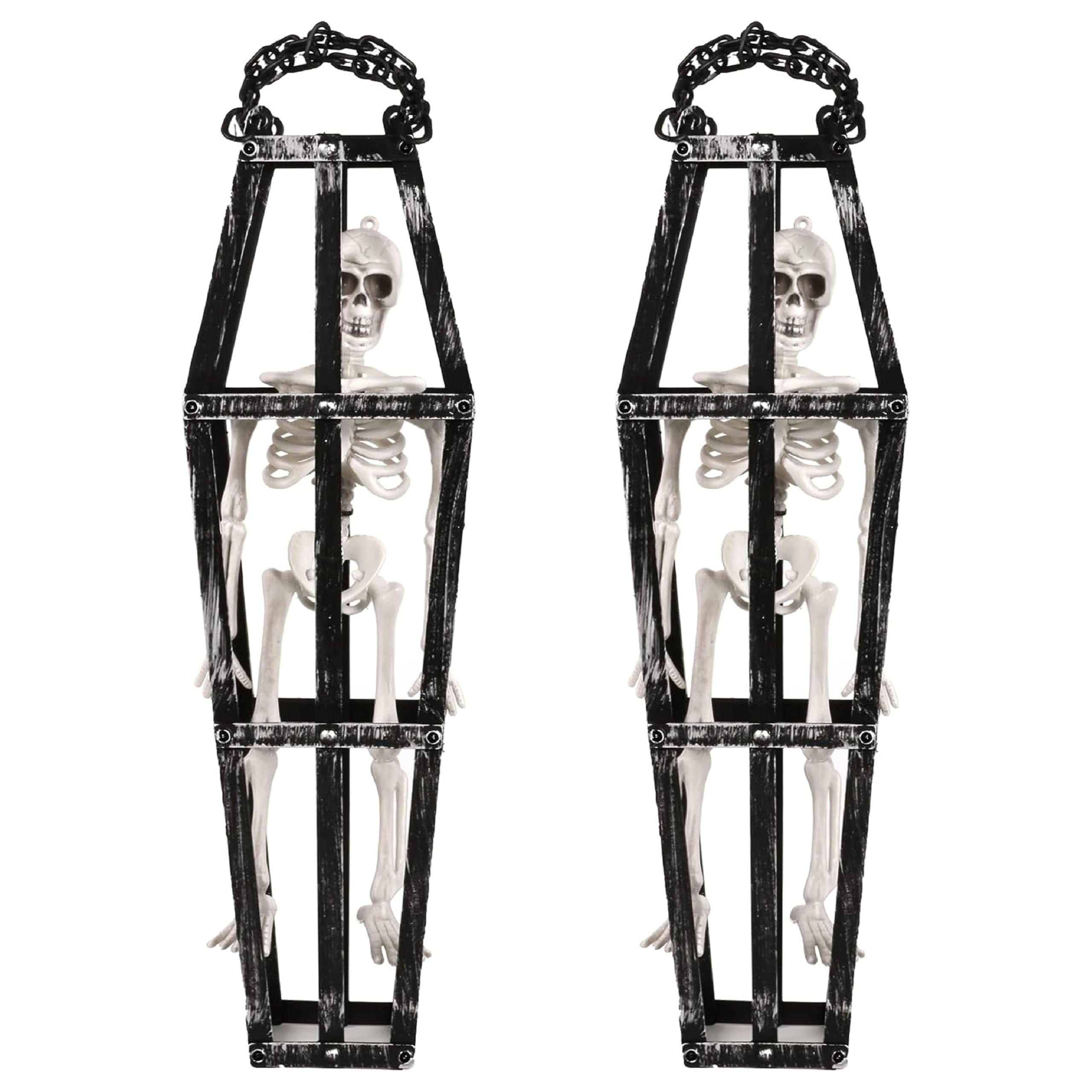 Hanging Skeleton Coffin Decoration - Black Coffin Shaped Cage With ...