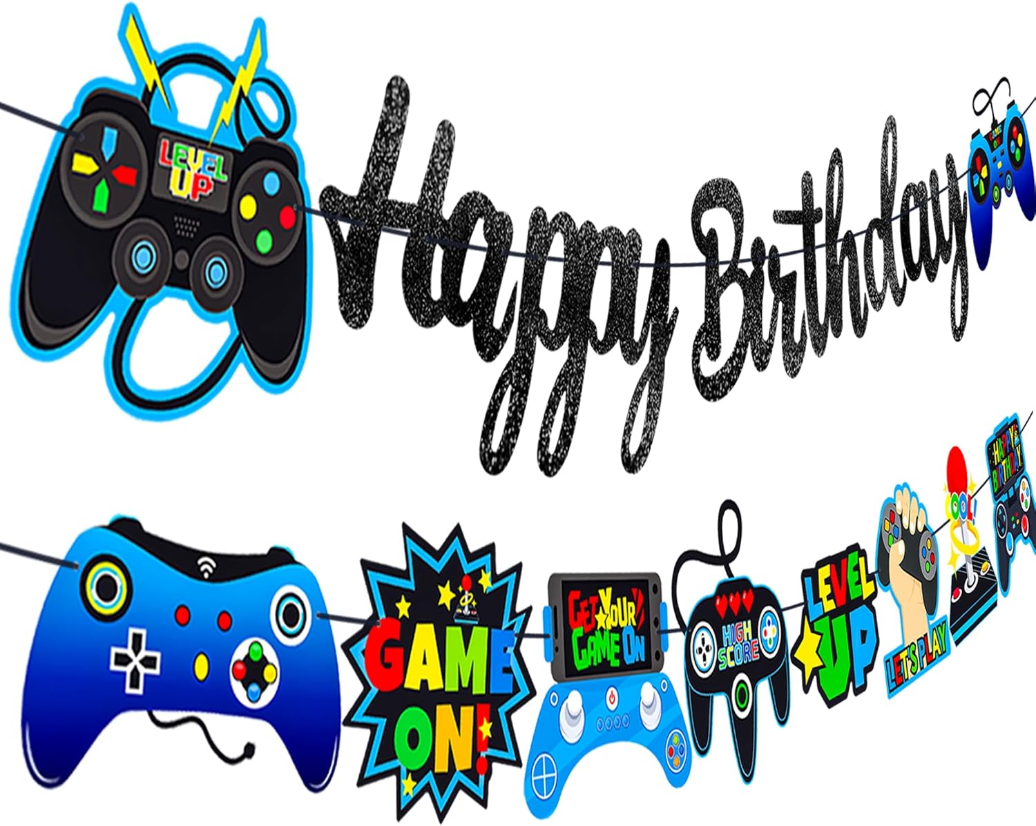 Amazon.com: Game Birthday Party Banner 2Pcs Video Game Birthday Banners ...