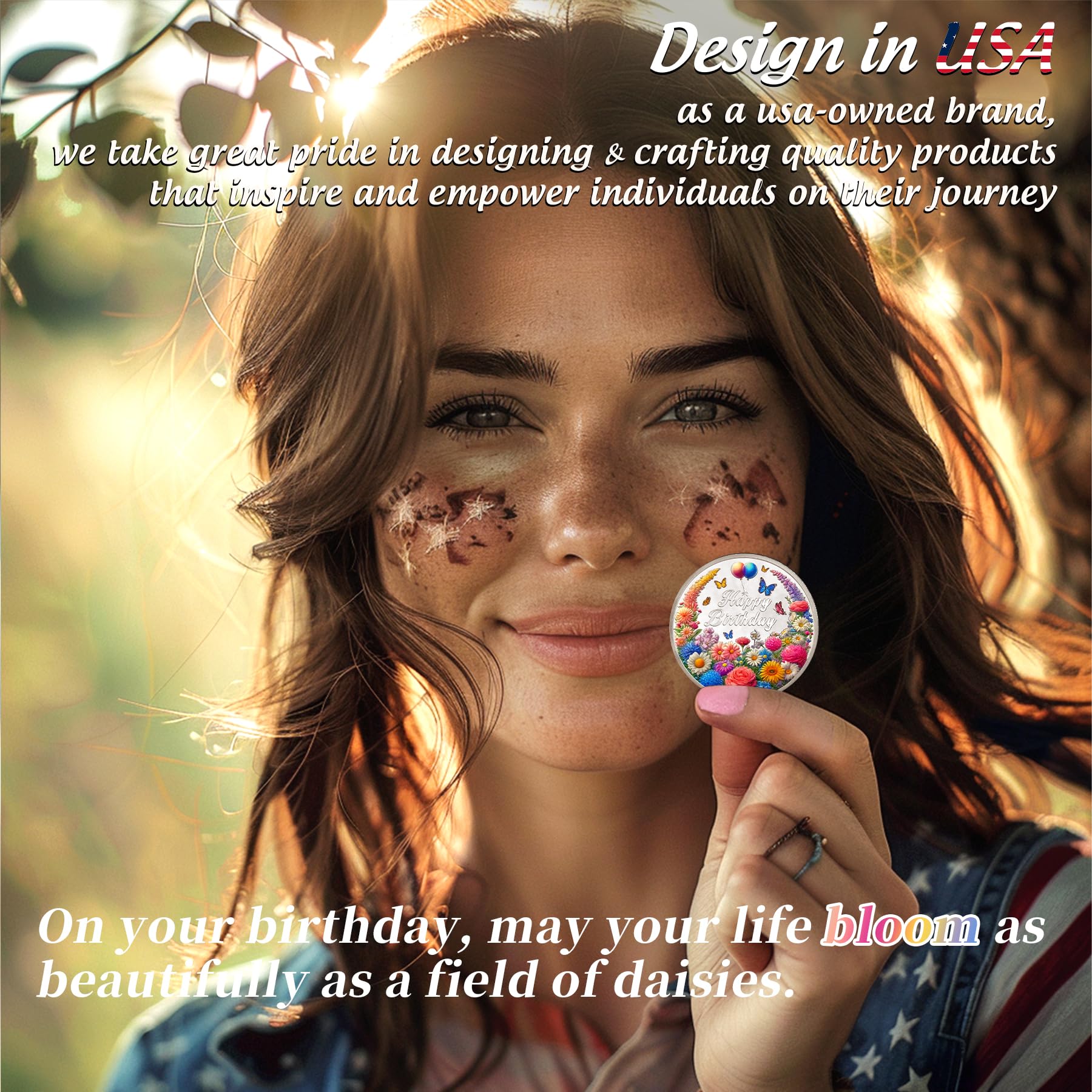 Snapklik.com : Daisy Flower Happy Birthday Coin - Silver Lucky Balloons ...