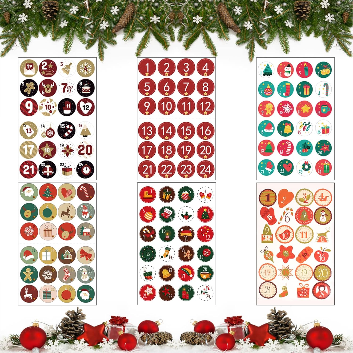 6 Sheets Christmas Numbers Stickers,Christmas Advent Calendar Stickers ...