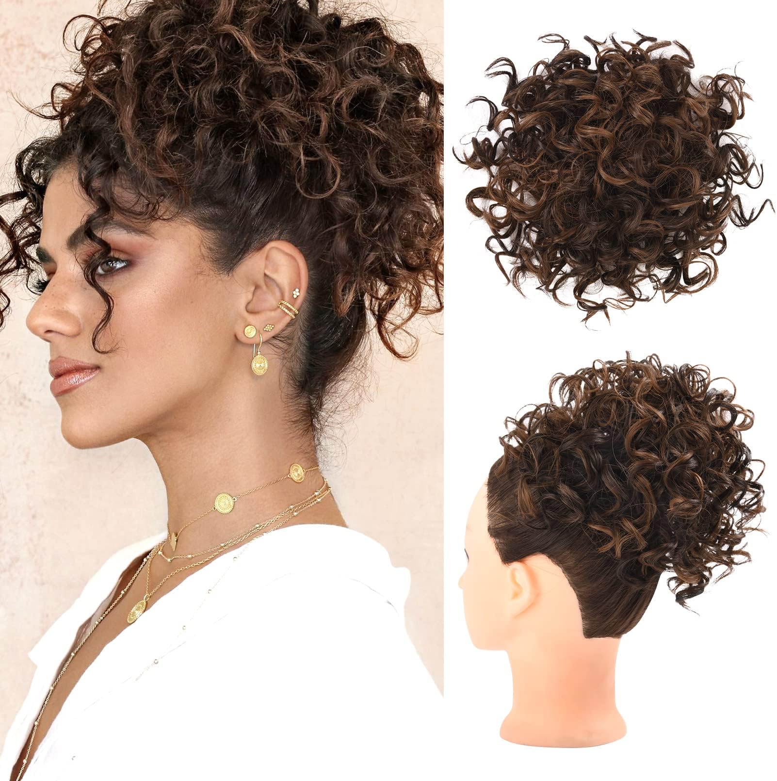 Amazon.com : HOOJIH Curly Hair Bun, Messy Bun Hair Piece Elastic ...