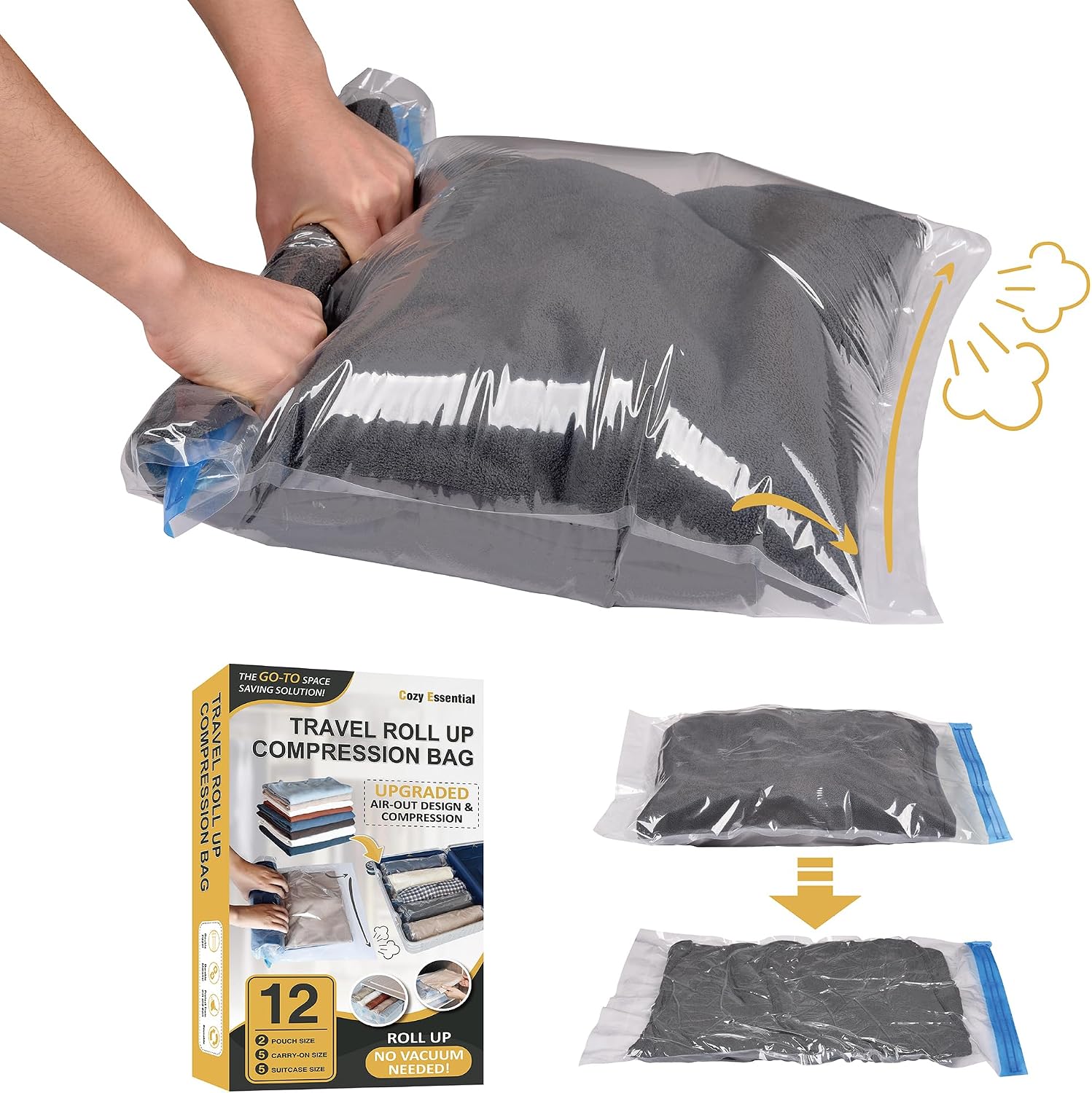 Amazon.com: 12 Hand Roll Up Compression Travel Bags-Space Saver Bags ...