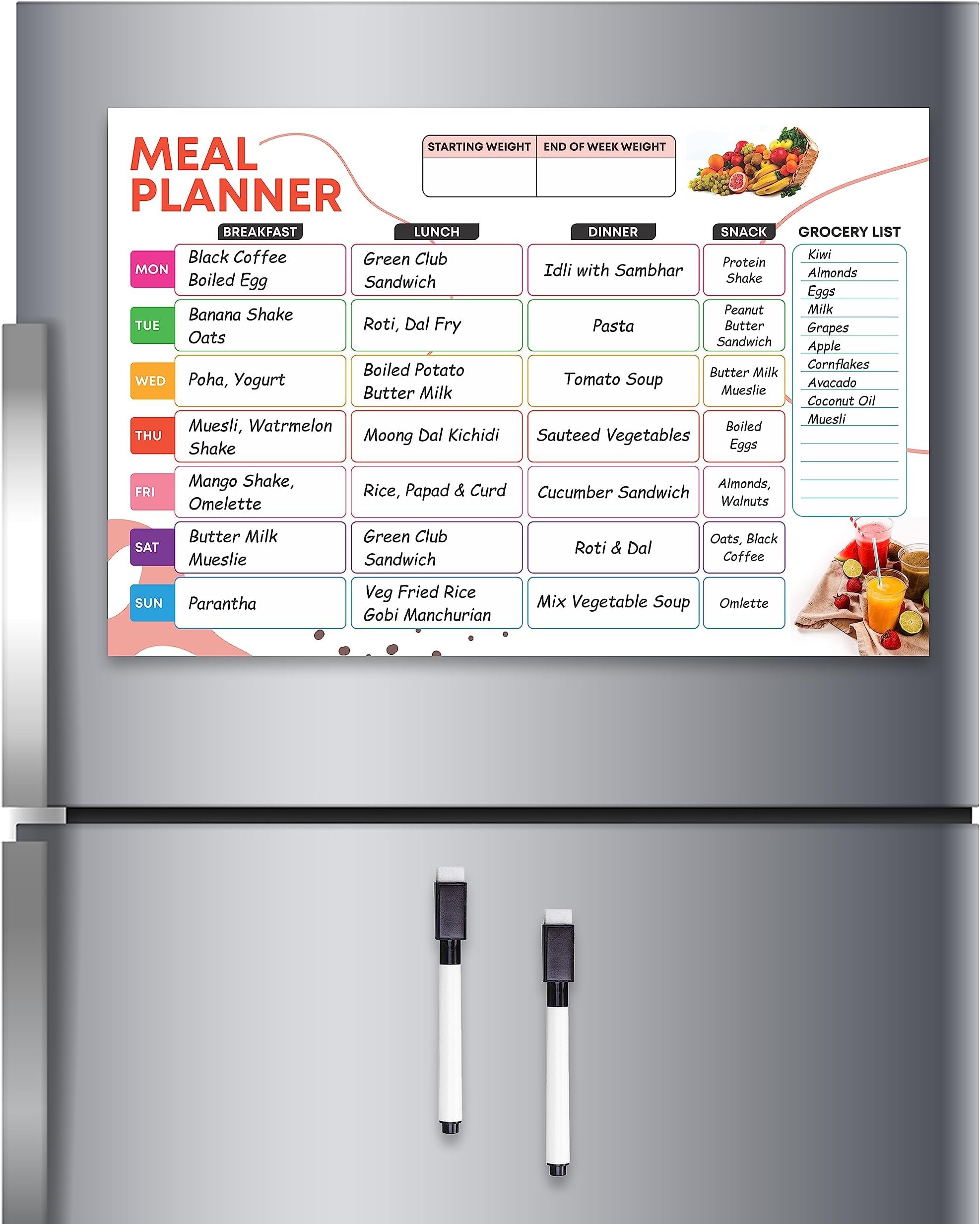 CLICKEDIN Smart Magnetic Weekly Meal Planner for Whole Week, Covers All ...