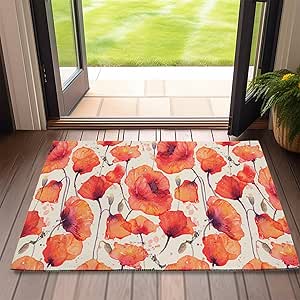 Amazon.com: Red Poppies Door Mats Outdoor Entrance,Watercolor Floral ...