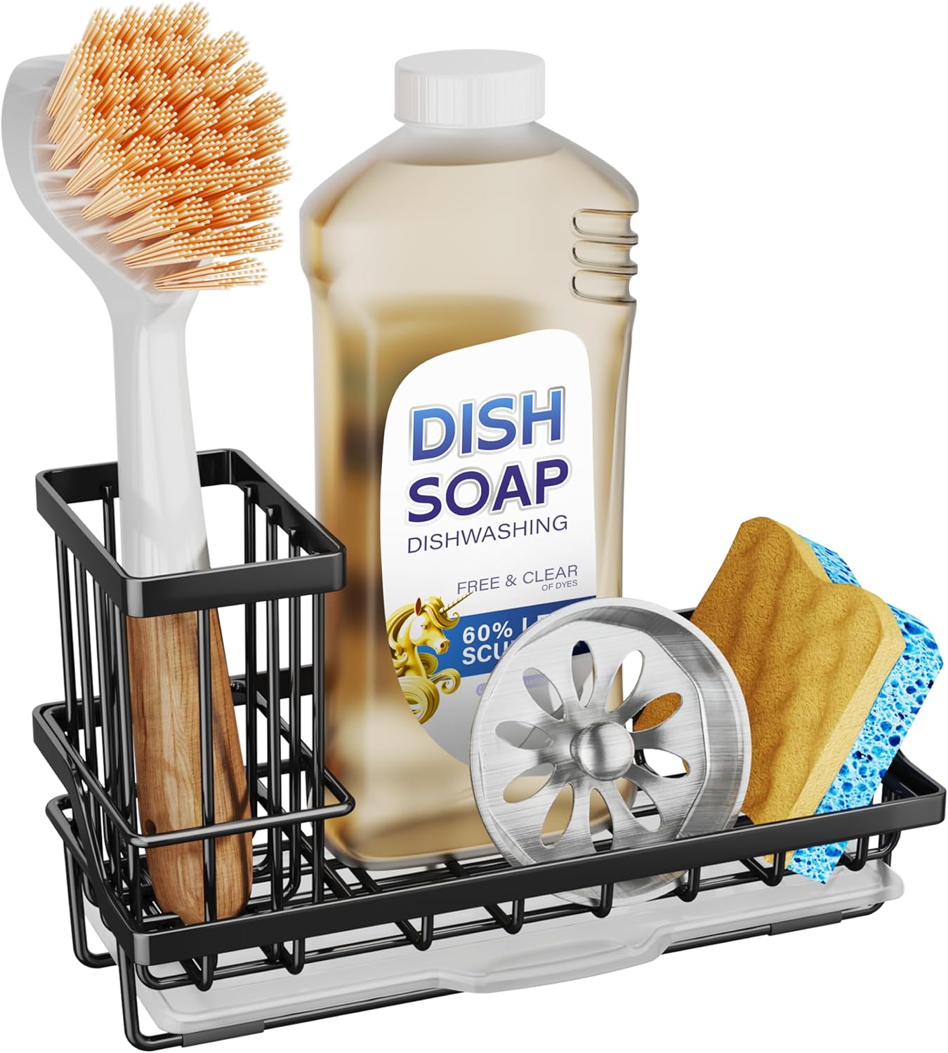 SWTYMIKI Kitchen Sink Caddy, Detachable Dish Brush Holder+Drain Tray ...