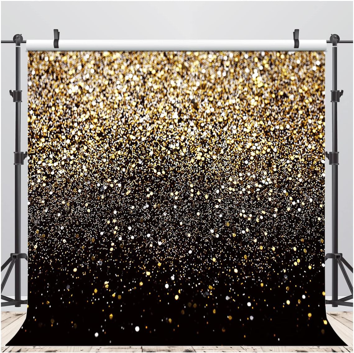 AIIKES 8x8FT Black and Gold Backdrop Gold Glitter Backdrop Birthday ...