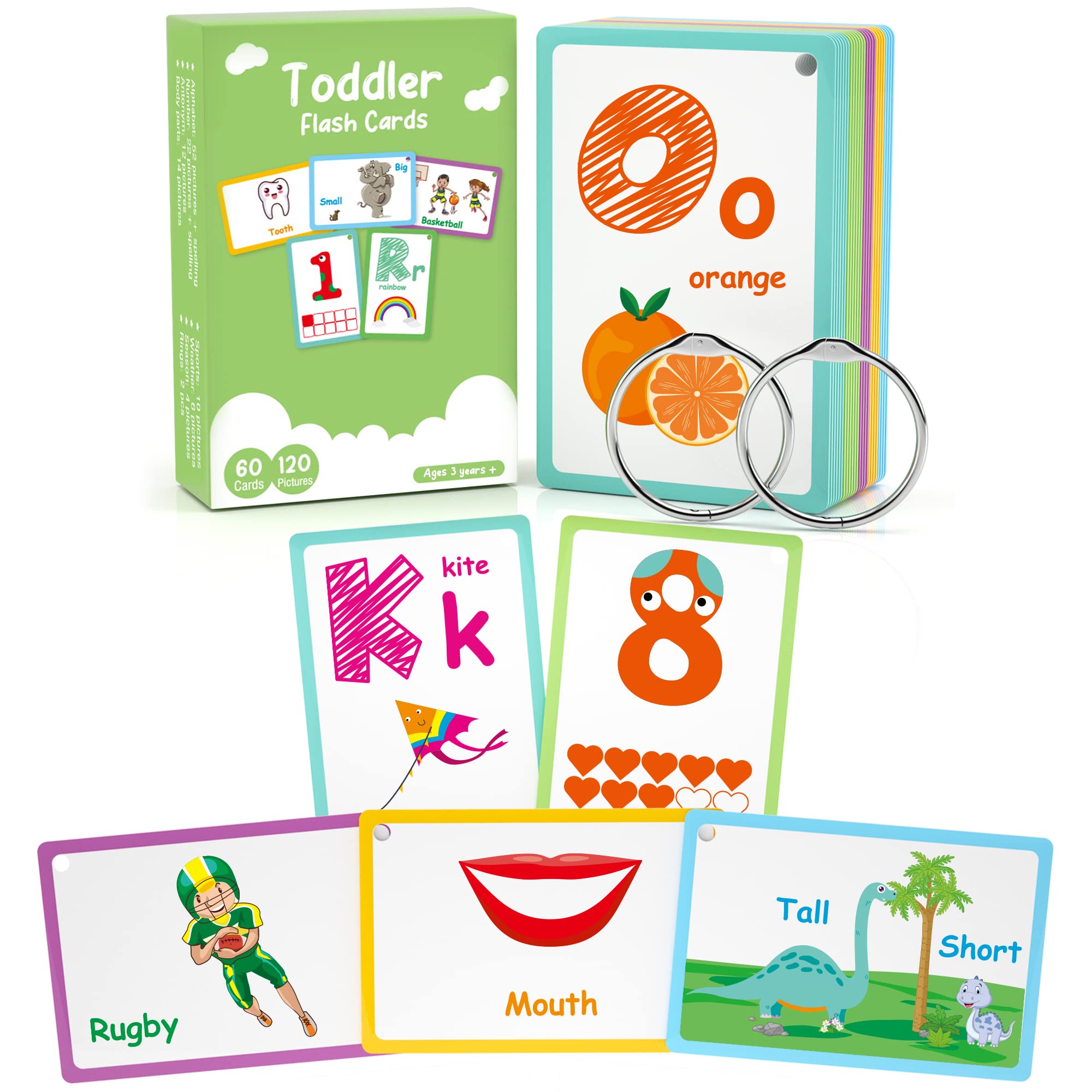 Buy 60 Cards, 120 Pictures ABC Alphabet Flash Cards for Toddlers 3-6 ...
