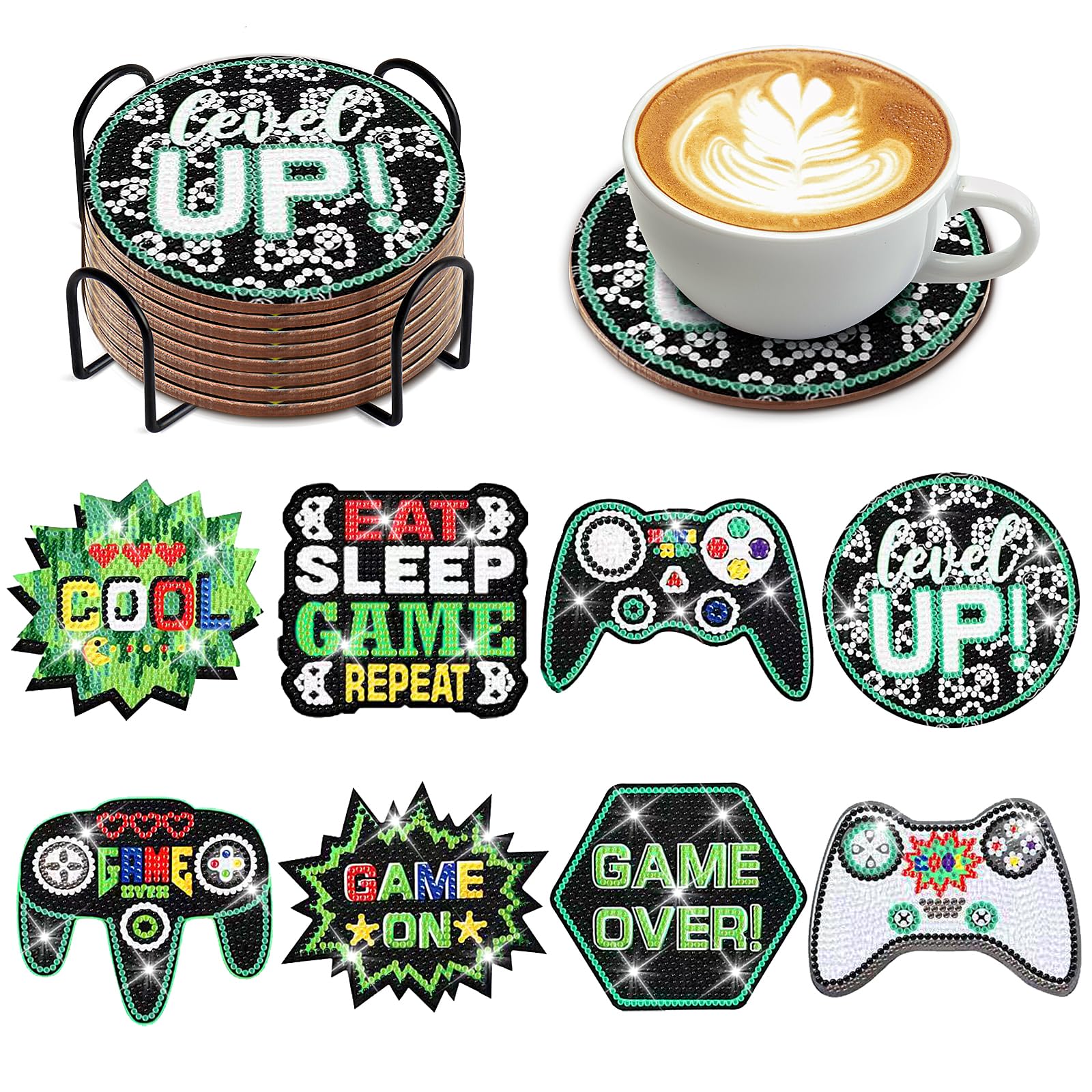 Amazon.com: 8 Pcs Game Controller Diamond Art Coaster with Holder DIY ...