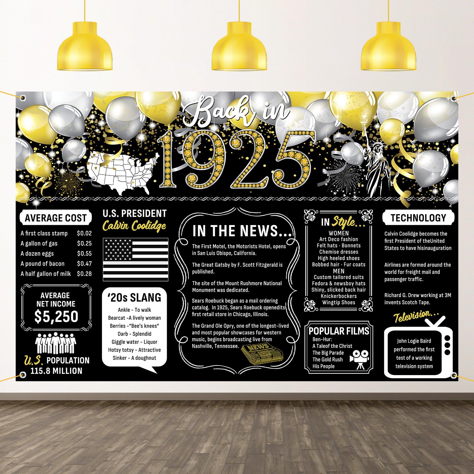 Amazon.com: 100th Birthday Black Gold Party Decoration Back in 1925 ...