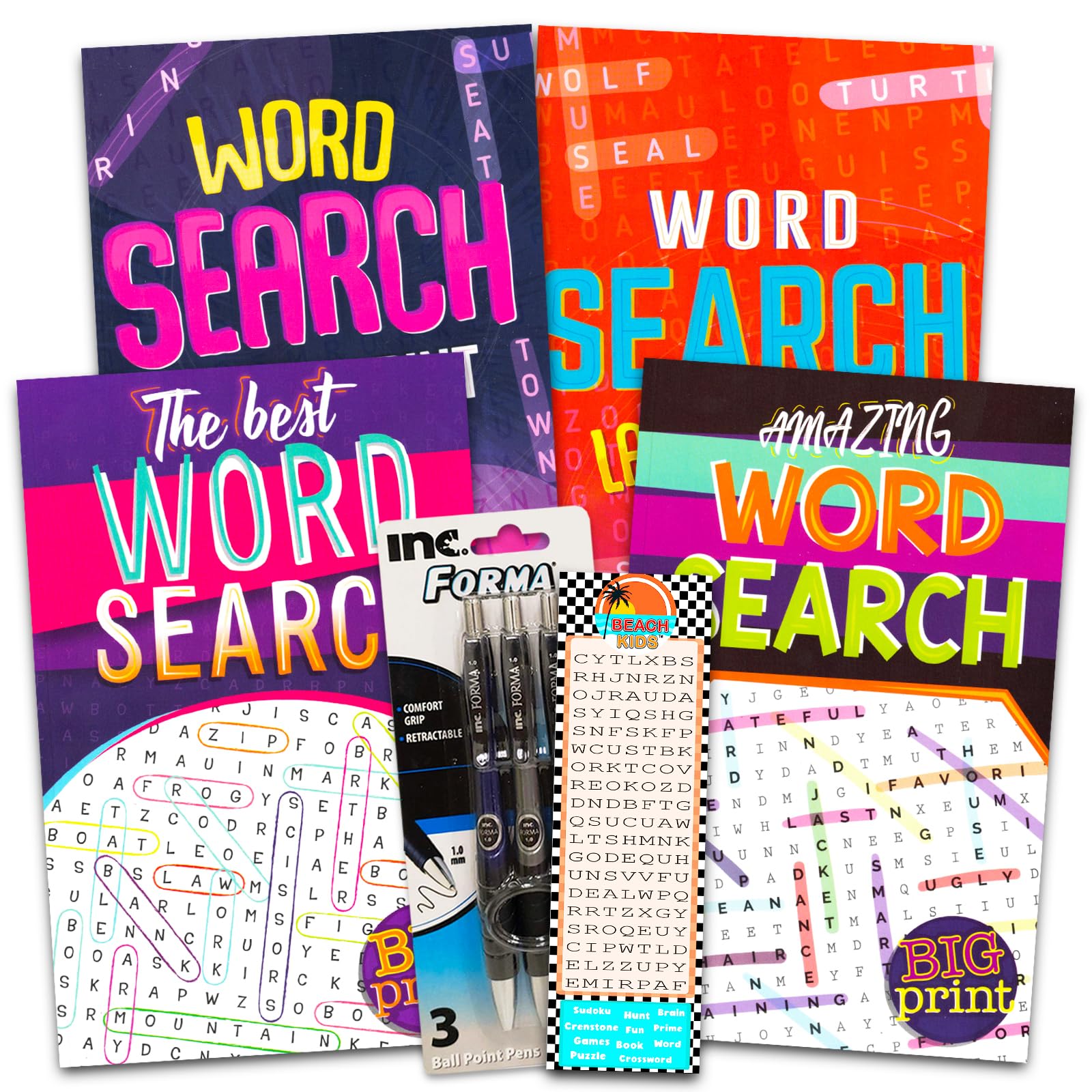 4 Pocket Size Word Search Books for Adults, Seniors - Set of 4 Travel ...