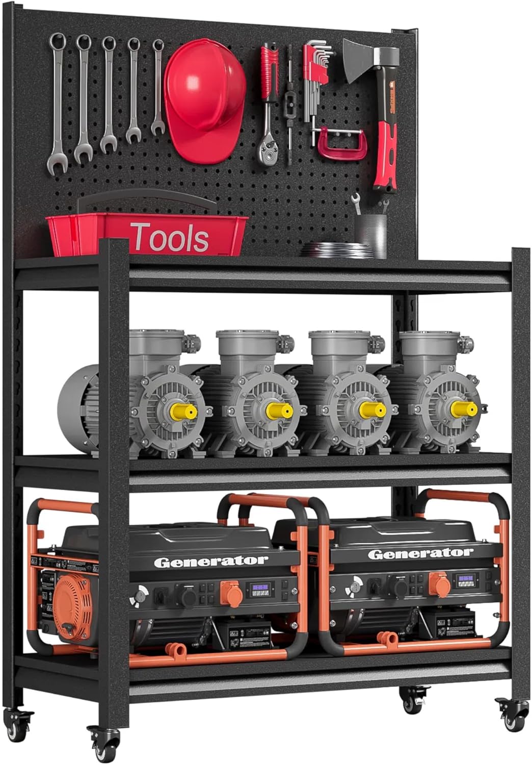 48" H Metal Garage Workbench with Pegboard,3-Tier Roling Tool Work ...