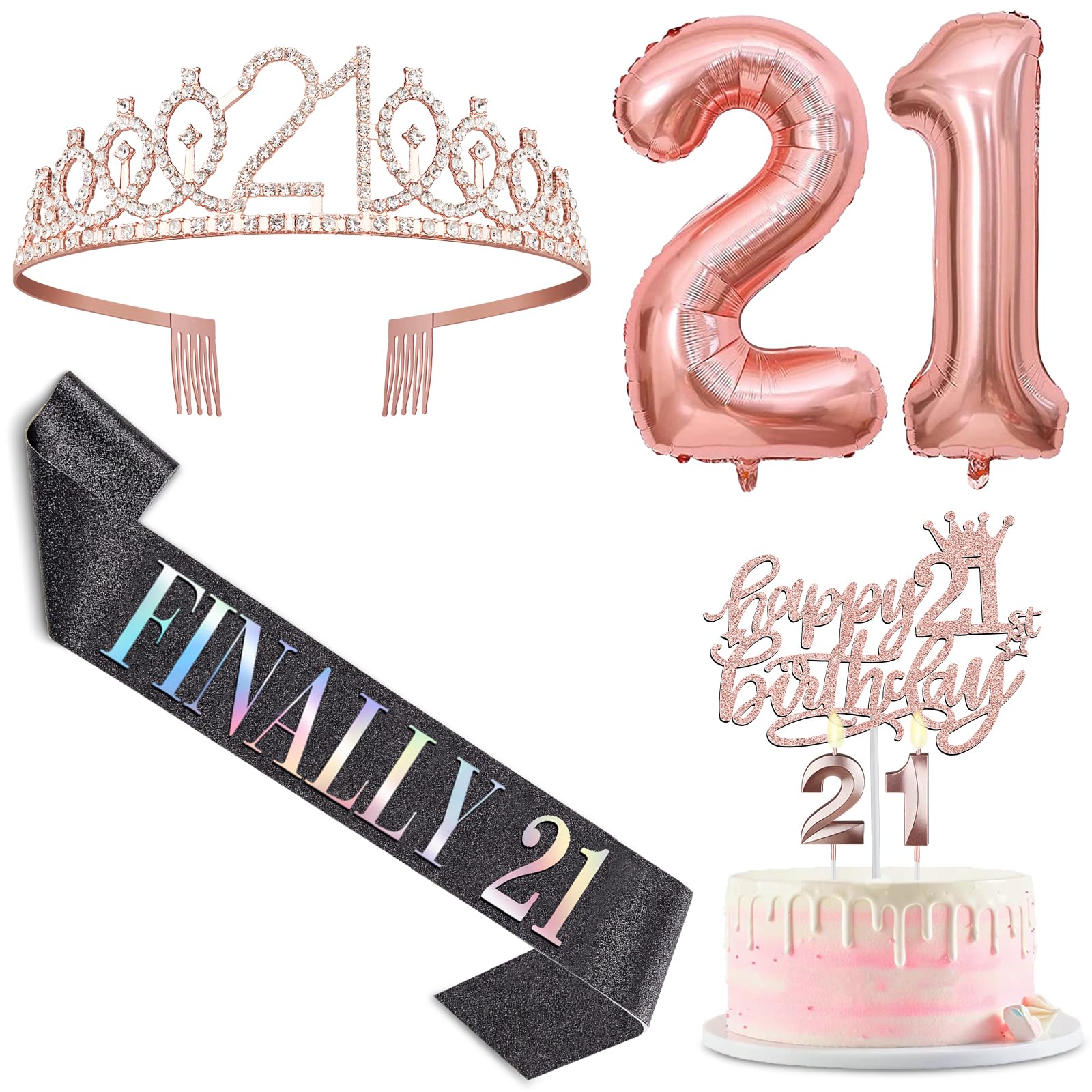 Amazon.com: 21st Birthday Decorations For Her Black Rose Gold Include ...