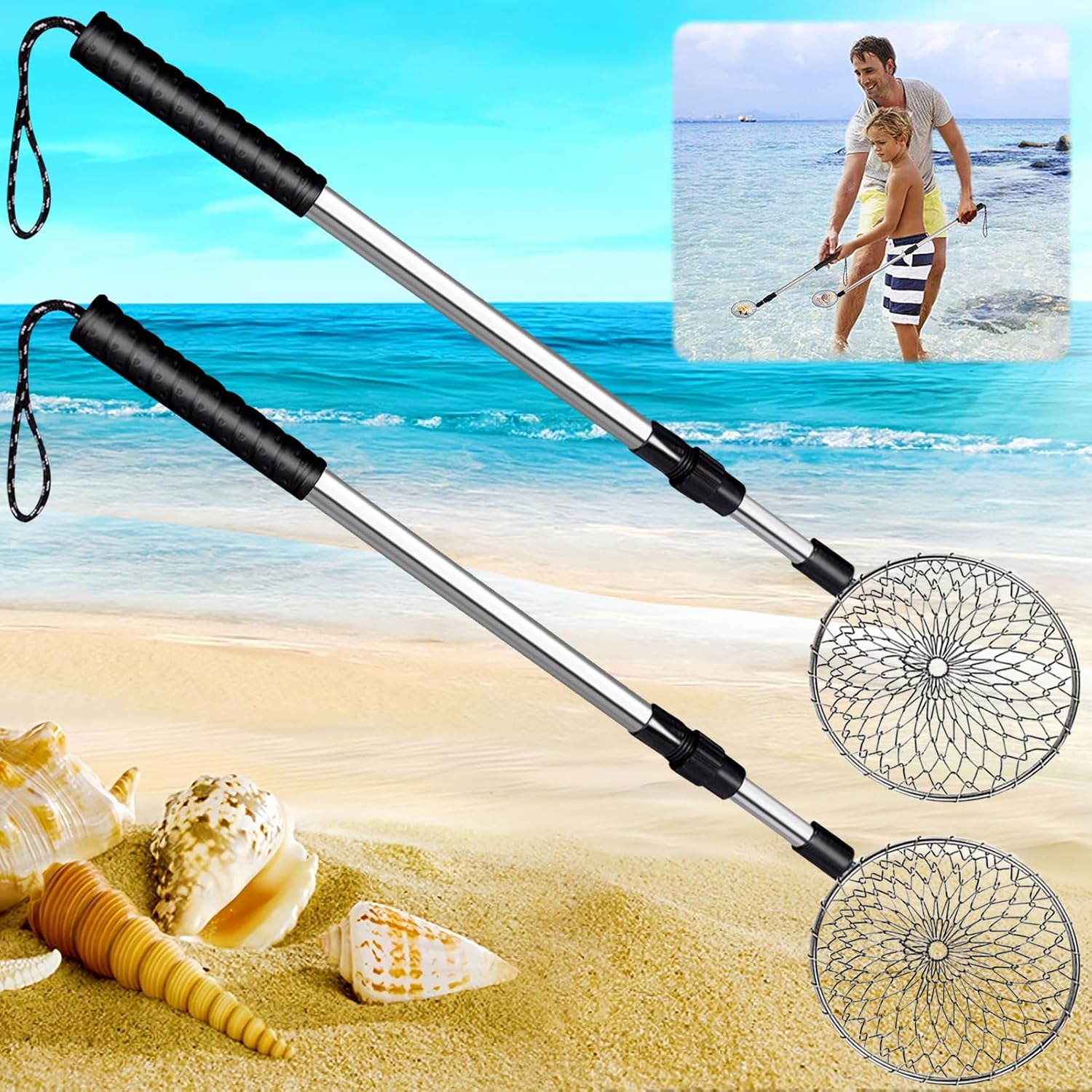 Amazon.com: Lanathel 2 Pack Beach Sand Sifter with 2 Pcs Mesh Beach Bag ...