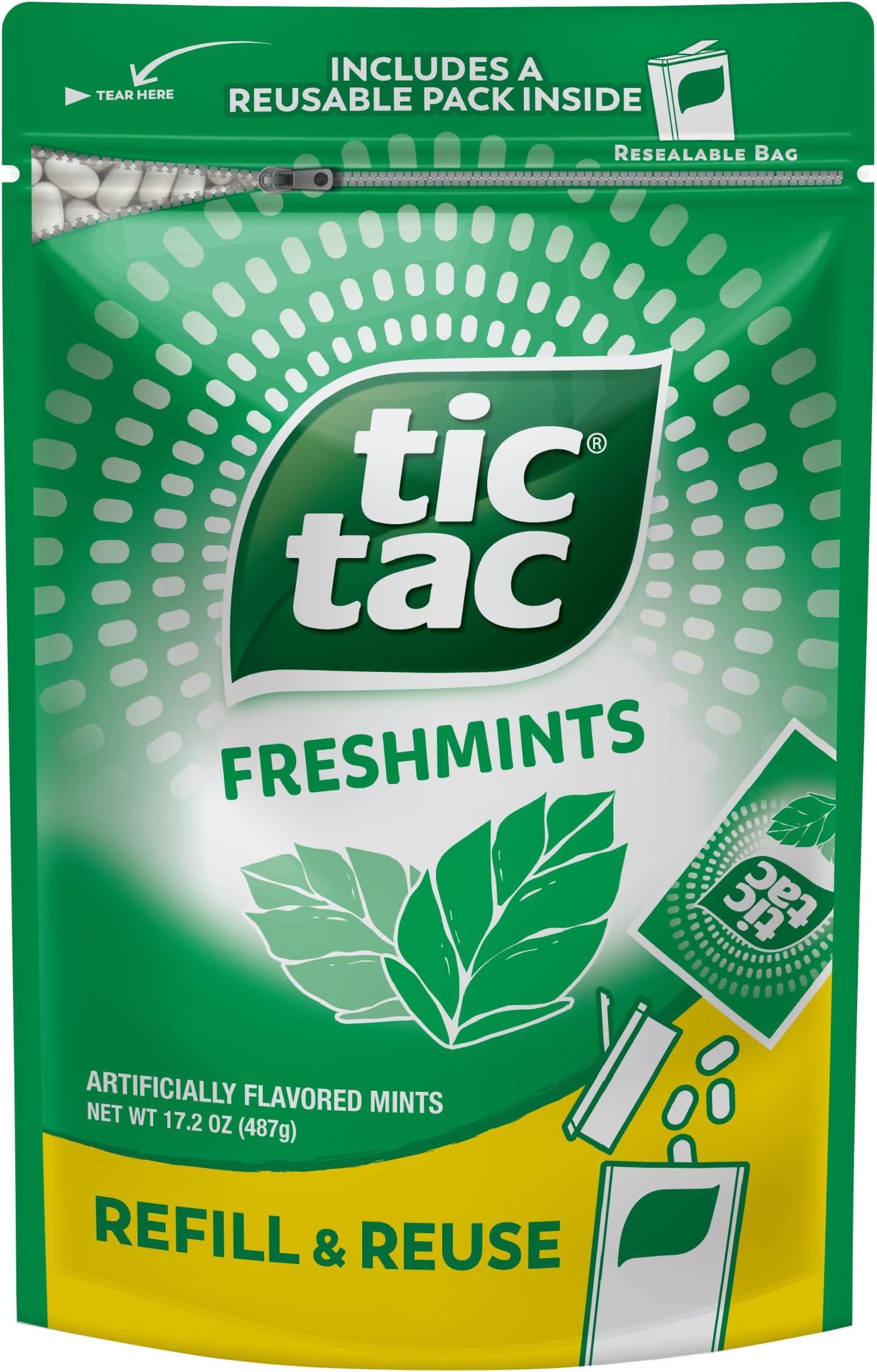 Amazon.com : Tic Tac Bulk Resealable Refill Bag, Freshmint Breath Mints ...