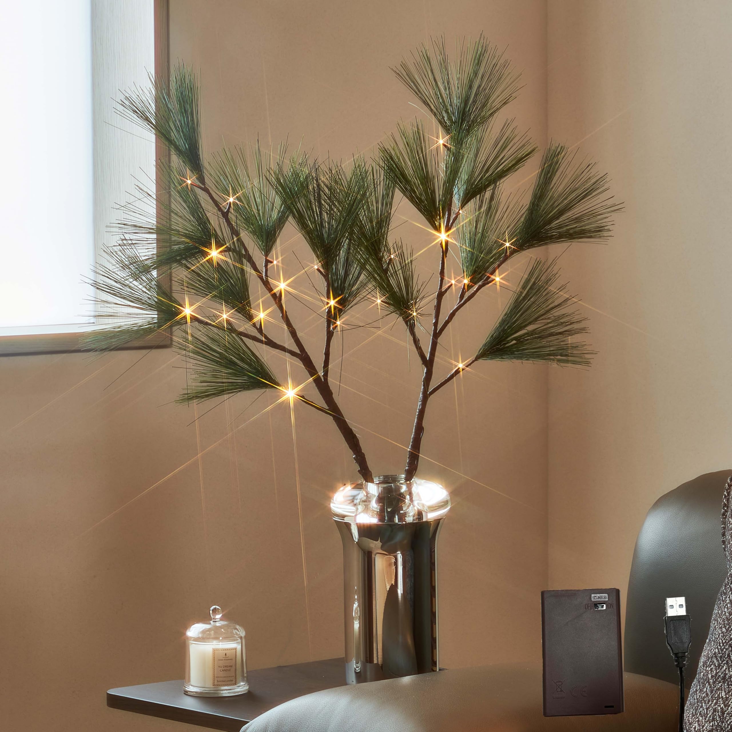 Amazon.com: LITBLOOM Lighted Pine Branches with Timer 32IN USB Plug in ...