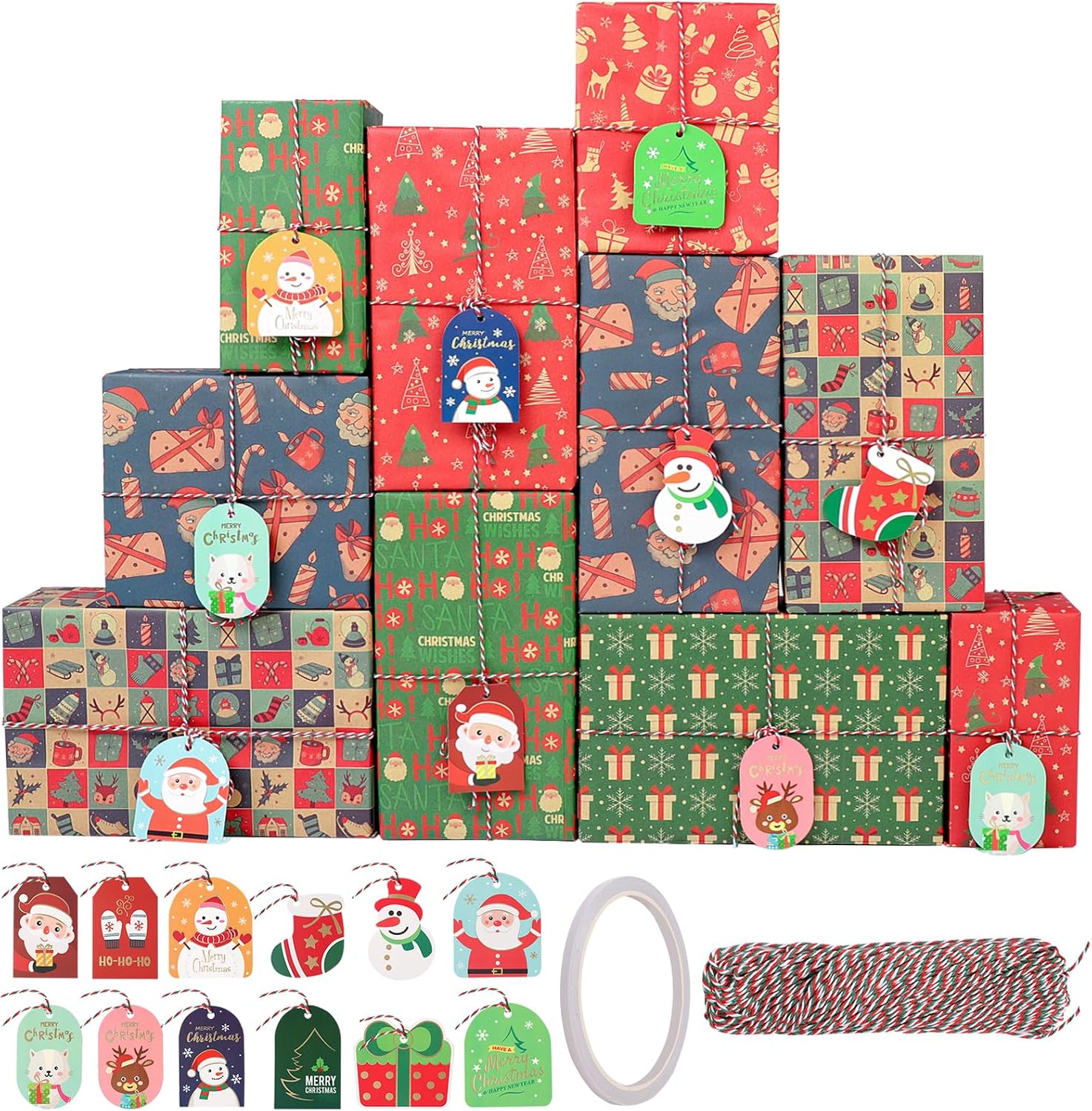 Amazon.com: Ceryvop 12 Sheets Christmas Wrapping Paper Set, Christmas ...
