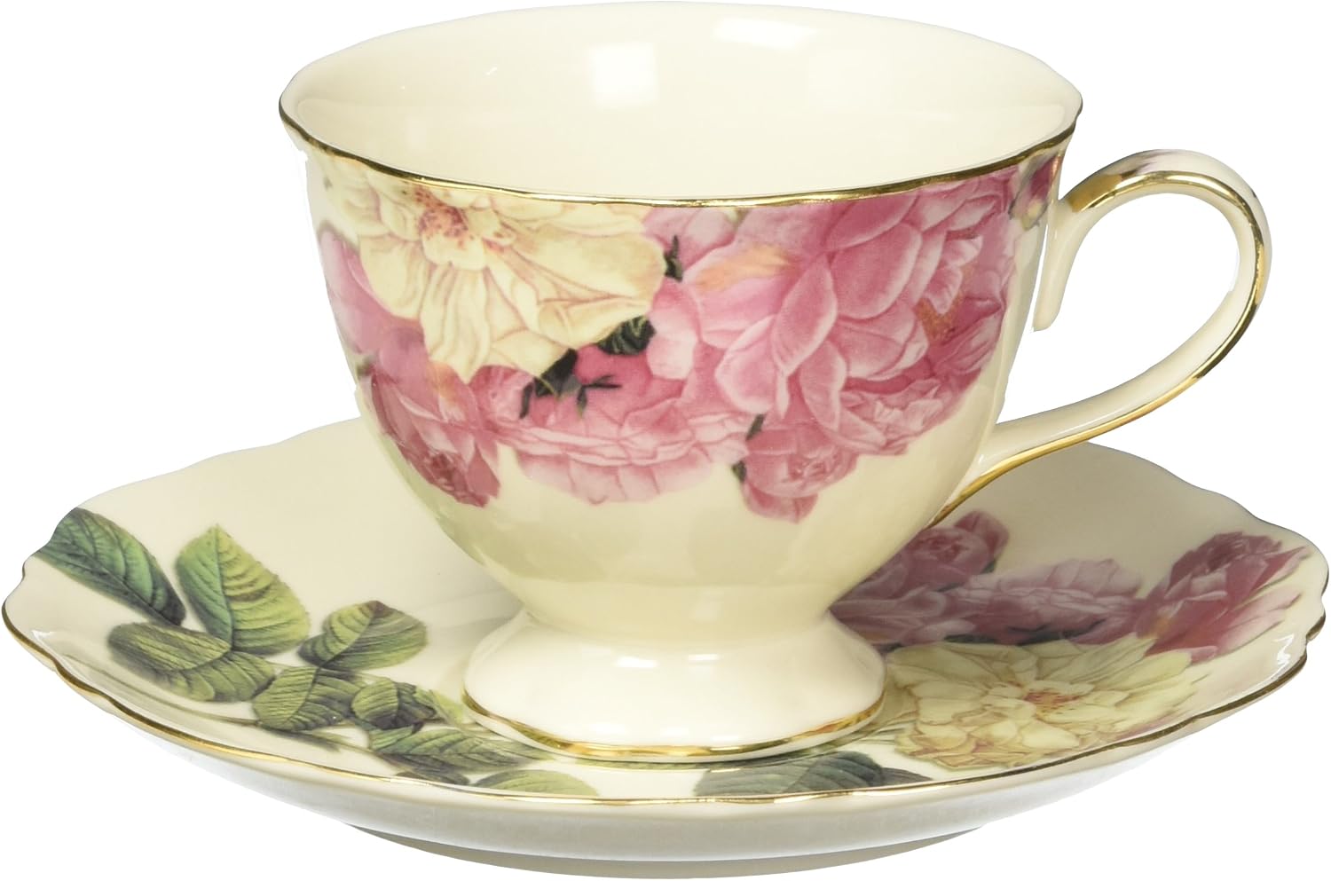 Amazon.com | Romantic Rose Porcelain Teacup And Saucer Set: Teacup With ...