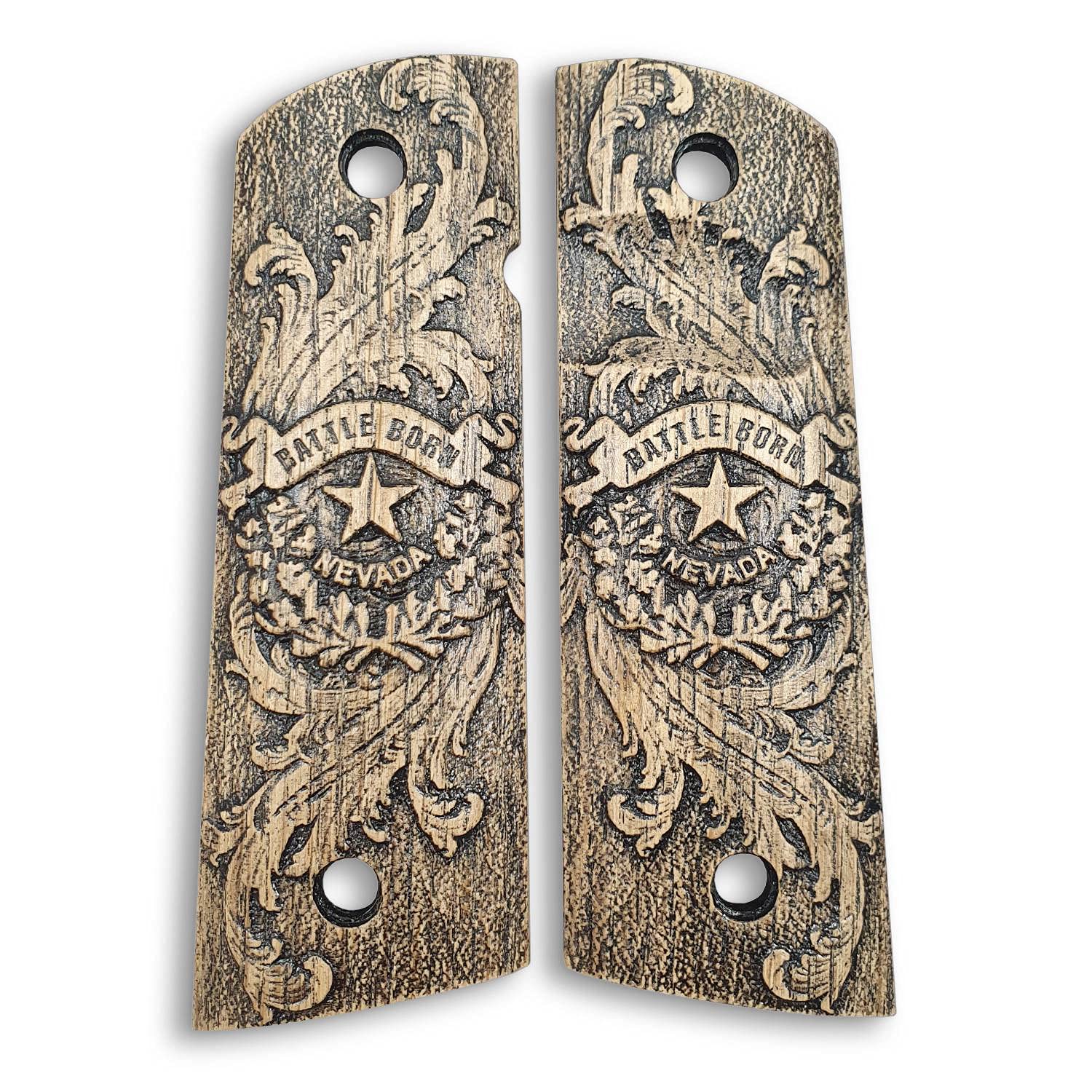 Amazon.com: 1911 Full Size Magwell Wood Grips - Battle Born Nevada ...