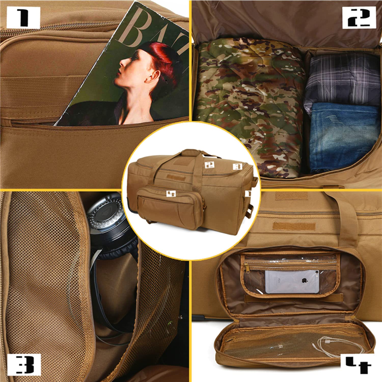 Greencity Duffel Bag Wheels Rolling Deployment Wheeled Military ...