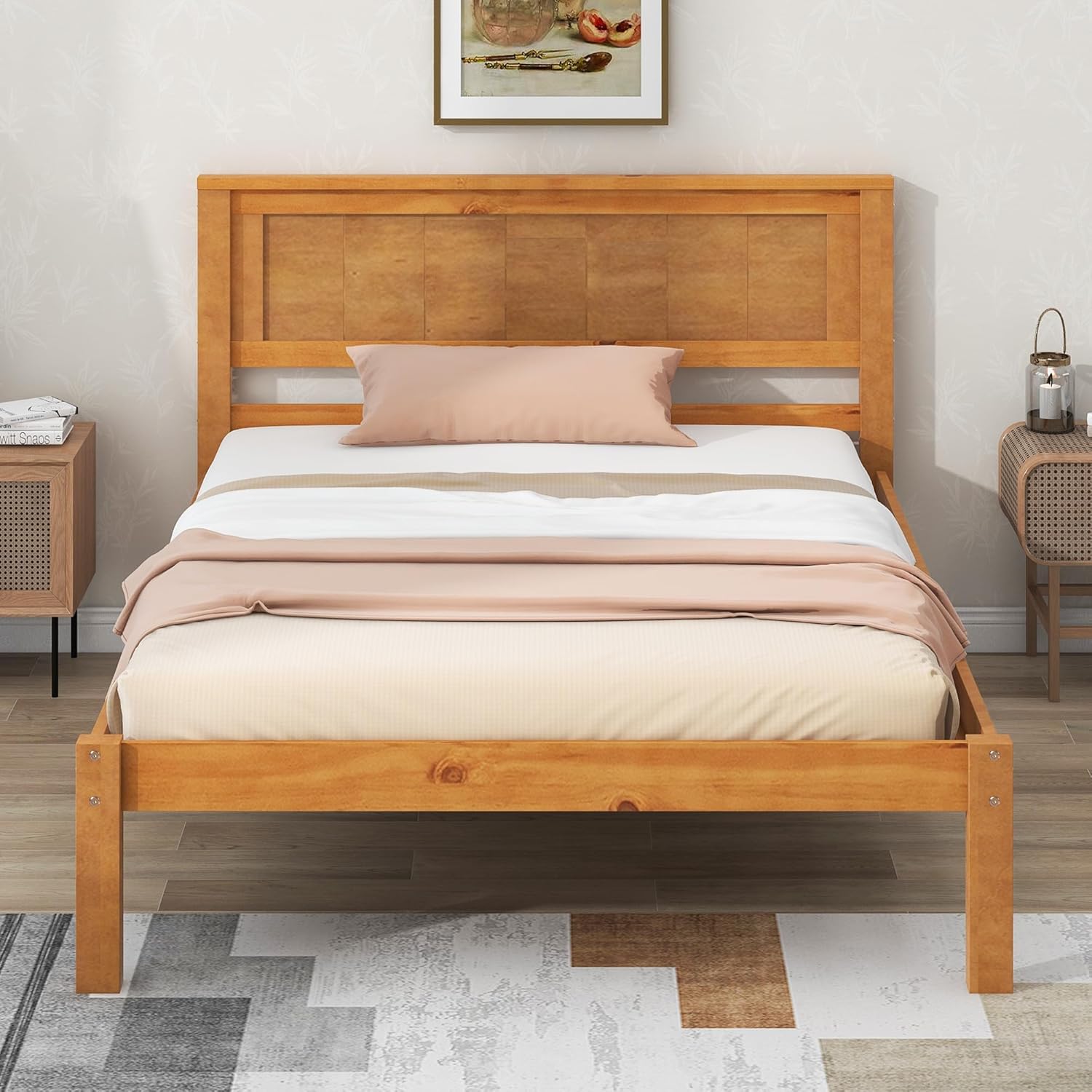 Amazon.com: Harper & Bright Designs Oak Twin Platform Bed Frame with ...