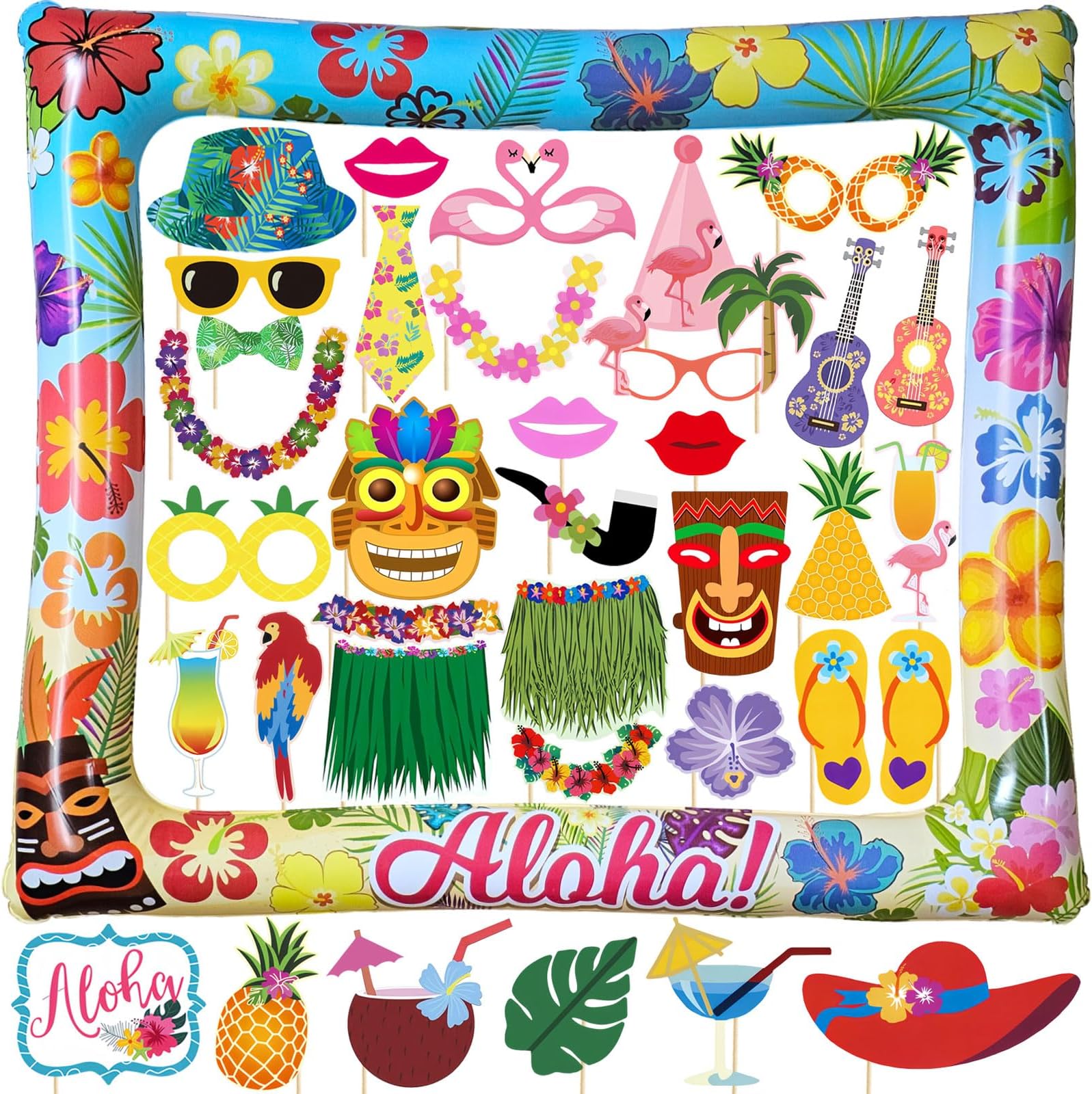 Amazon.com: Hawaii Luau Photo Booth Props Inflatable Selfie Frame with ...