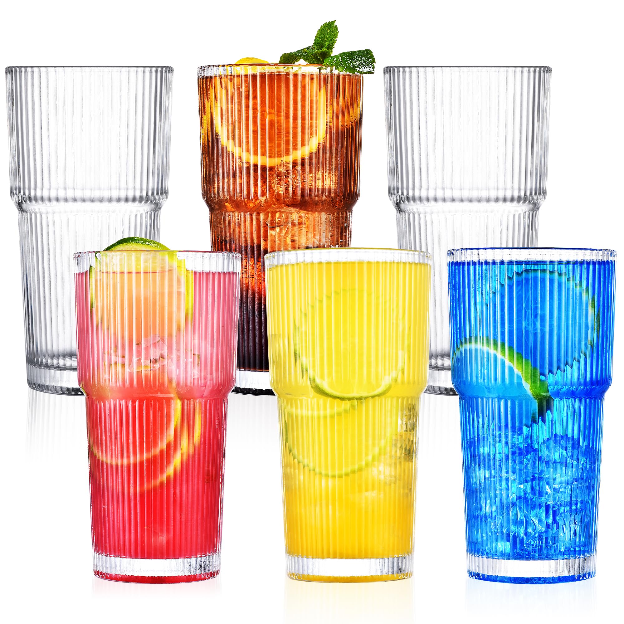 Amazon.com | ISMASOAN Ribbed Glassware,19 oz Drinking Glasses Set of 6 ...