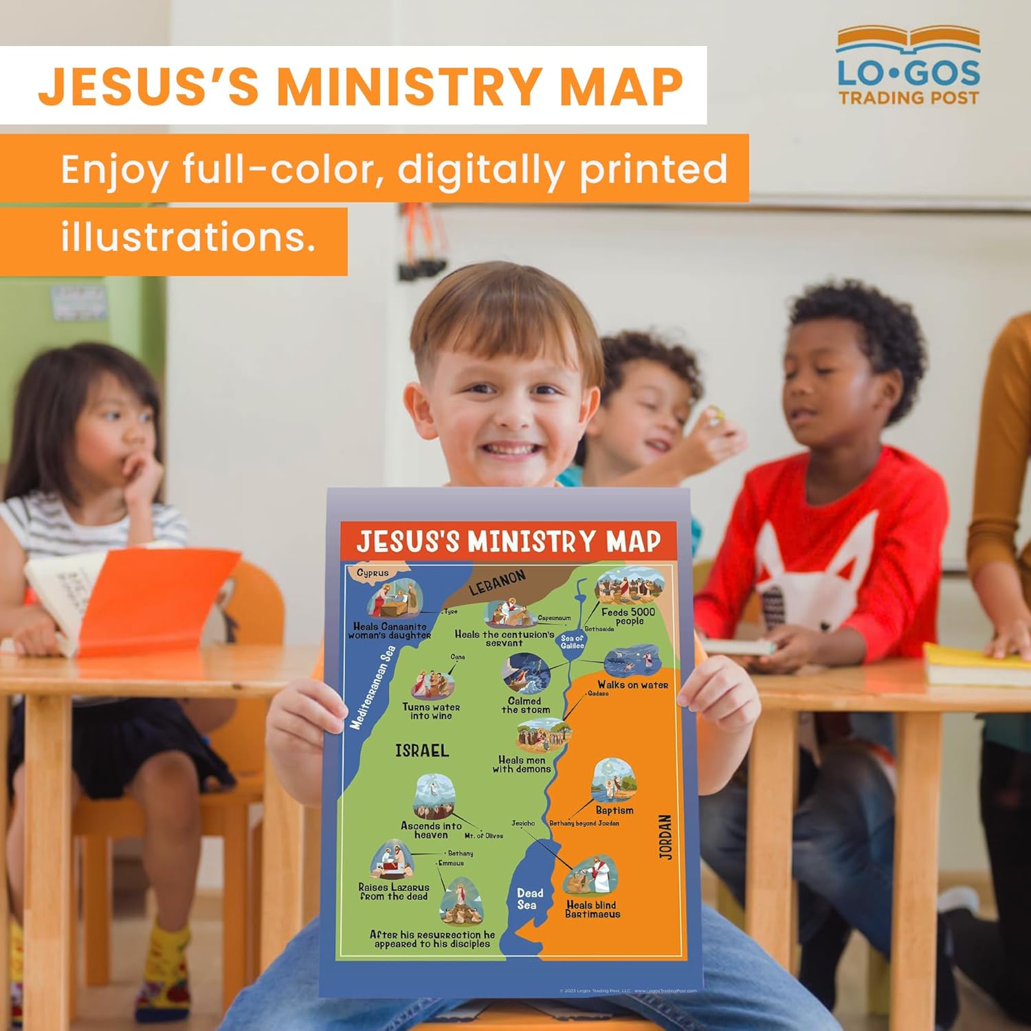 Bible Posters For Kids - Jesus Ministry Map, 11x17 Bahrain | Ubuy