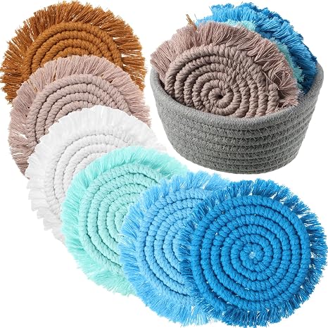 Amazon.com: Coasters Set of 6 for Drinks Boho Absorbent Woven Cotton ...