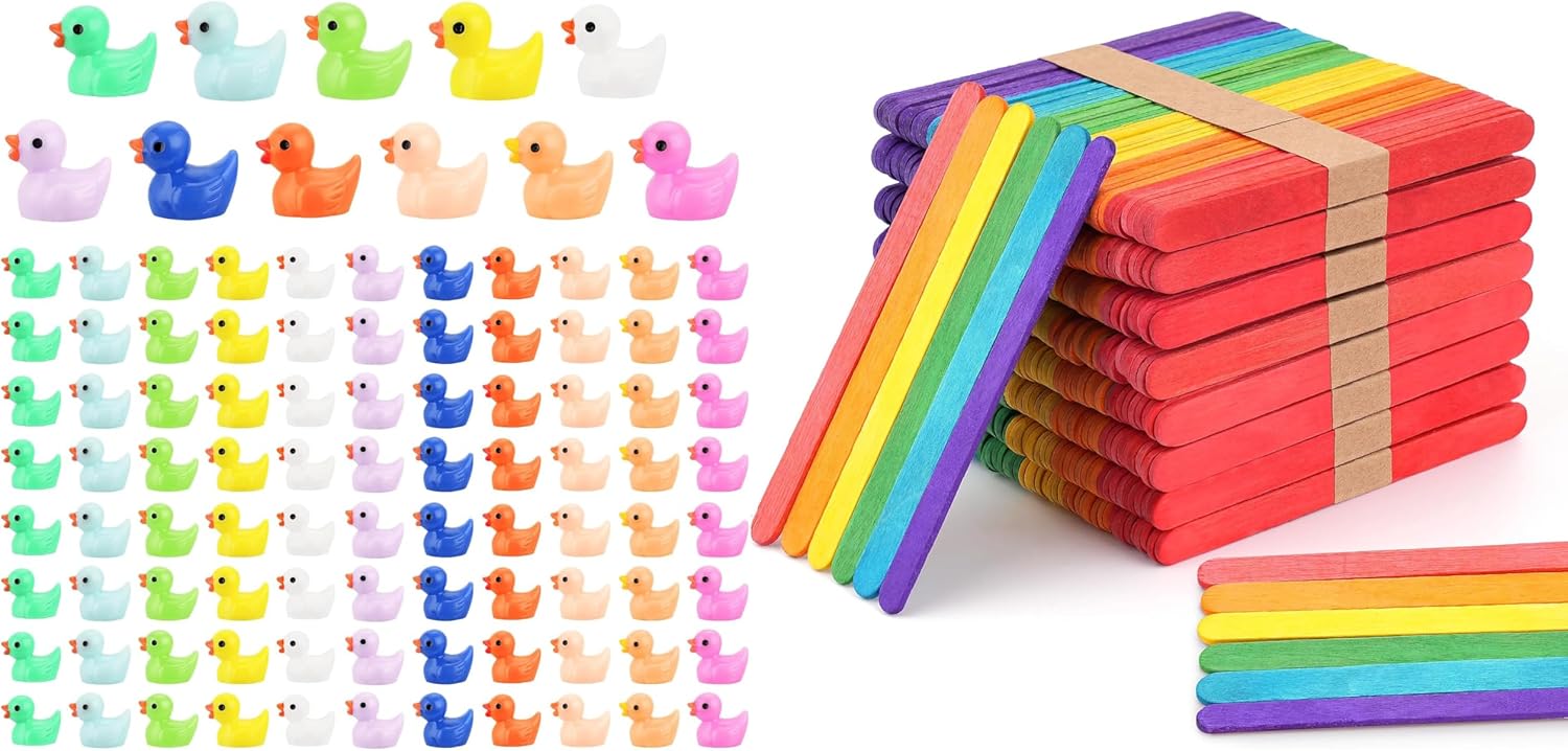 Amazon.com: CRTWDMAN 1440 Pcs Mini Ducks and Colored Popsicle Sticks ...