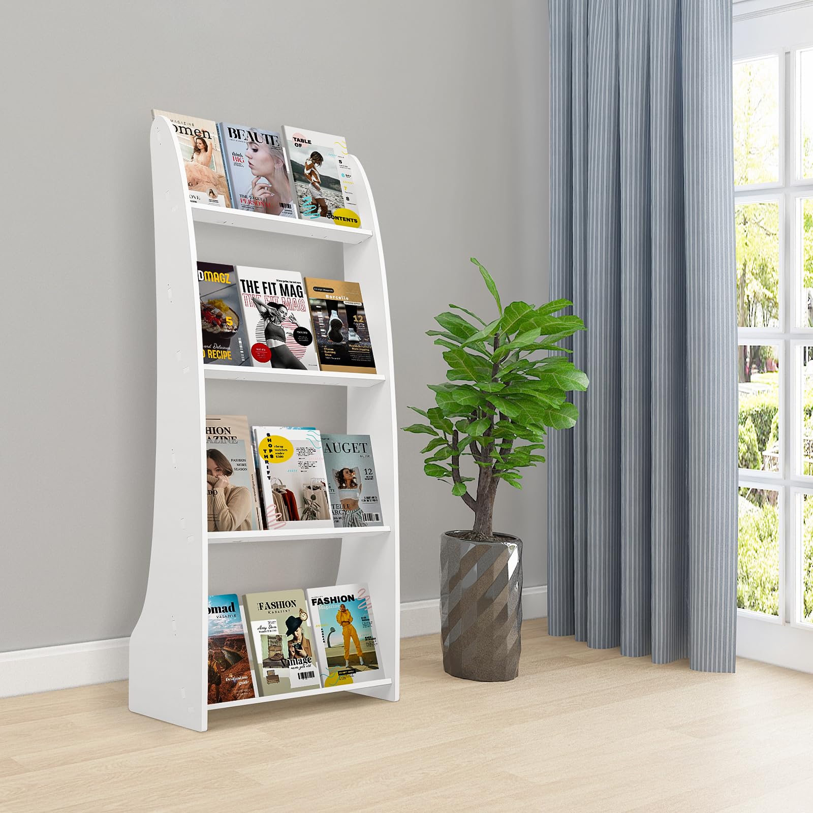 MYOYAY Magazine Rack Floor Stand 4-Layer Floor Standing Literature ...