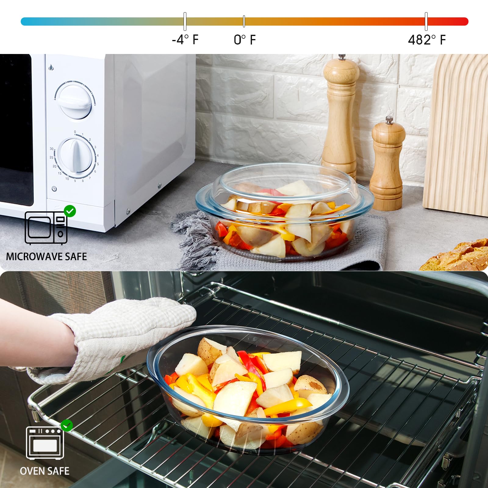 NUTRIUPS Oval Casserole Dish, 1.4L Small Oven Dish with Lid, Glass ...