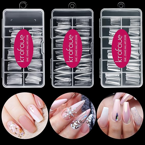 Amazon.com: 3 Styles False Nail Tips Kit,340PCS Acrylic Nails Clear ...