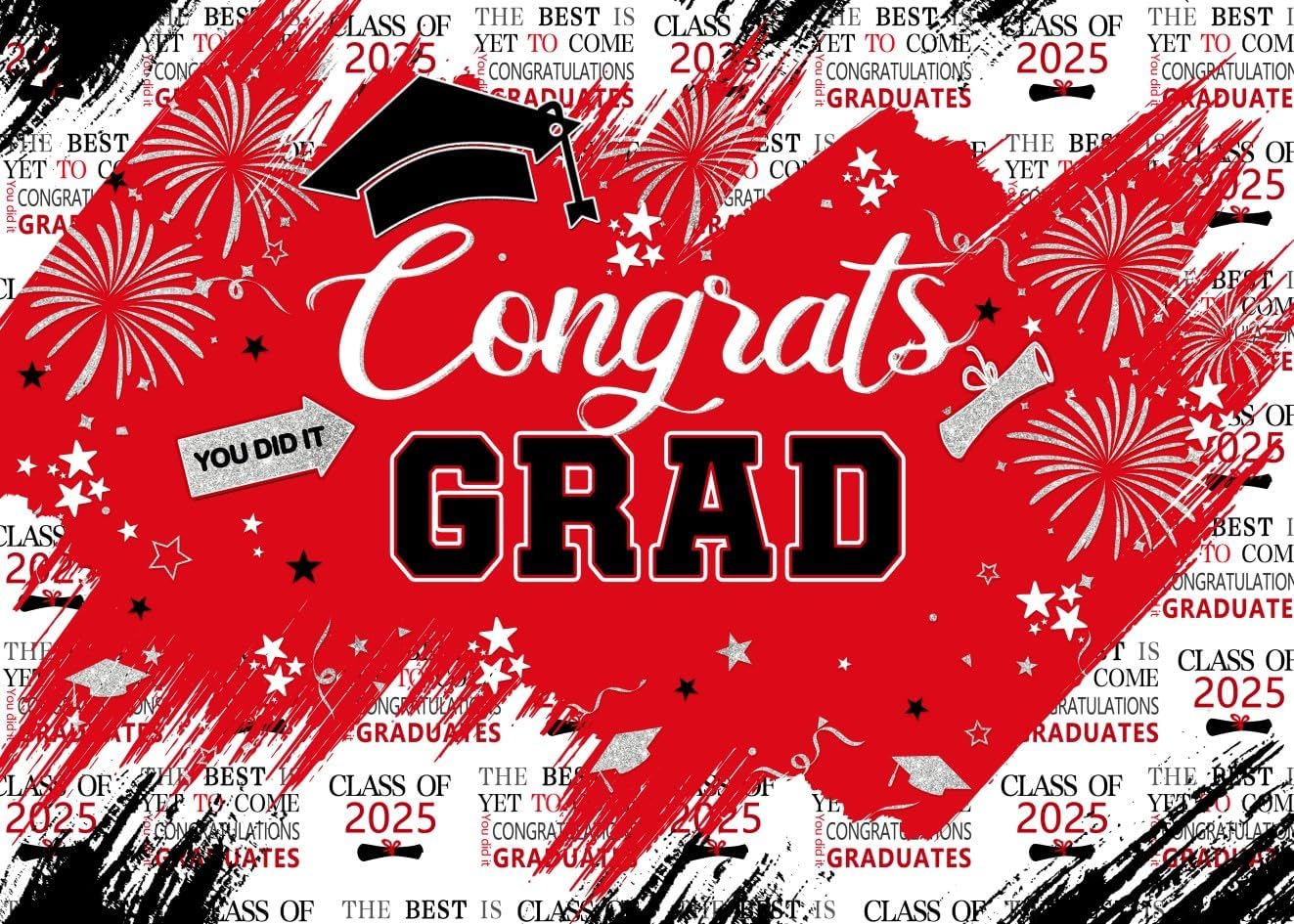 Amazon.com : Mocsicka Red Silver Class of 2025 Backdrop Graduation Caps ...