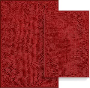 Amazon.com: Red Bathroom Rugs Set 2 Piece Ultra Thick Bath Rugs Set ...