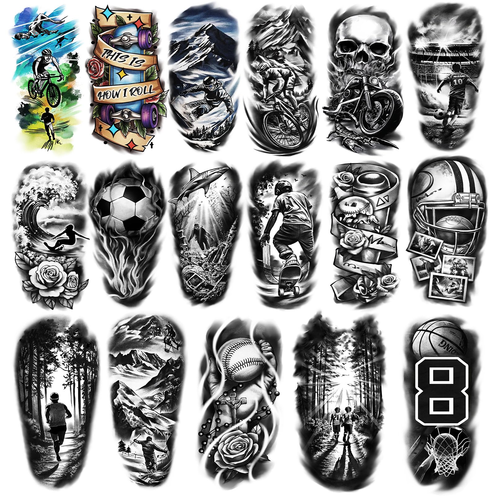 Amazon.com : Sport Temporary Tattoos For Adult And Kids, 77 Sheets ...
