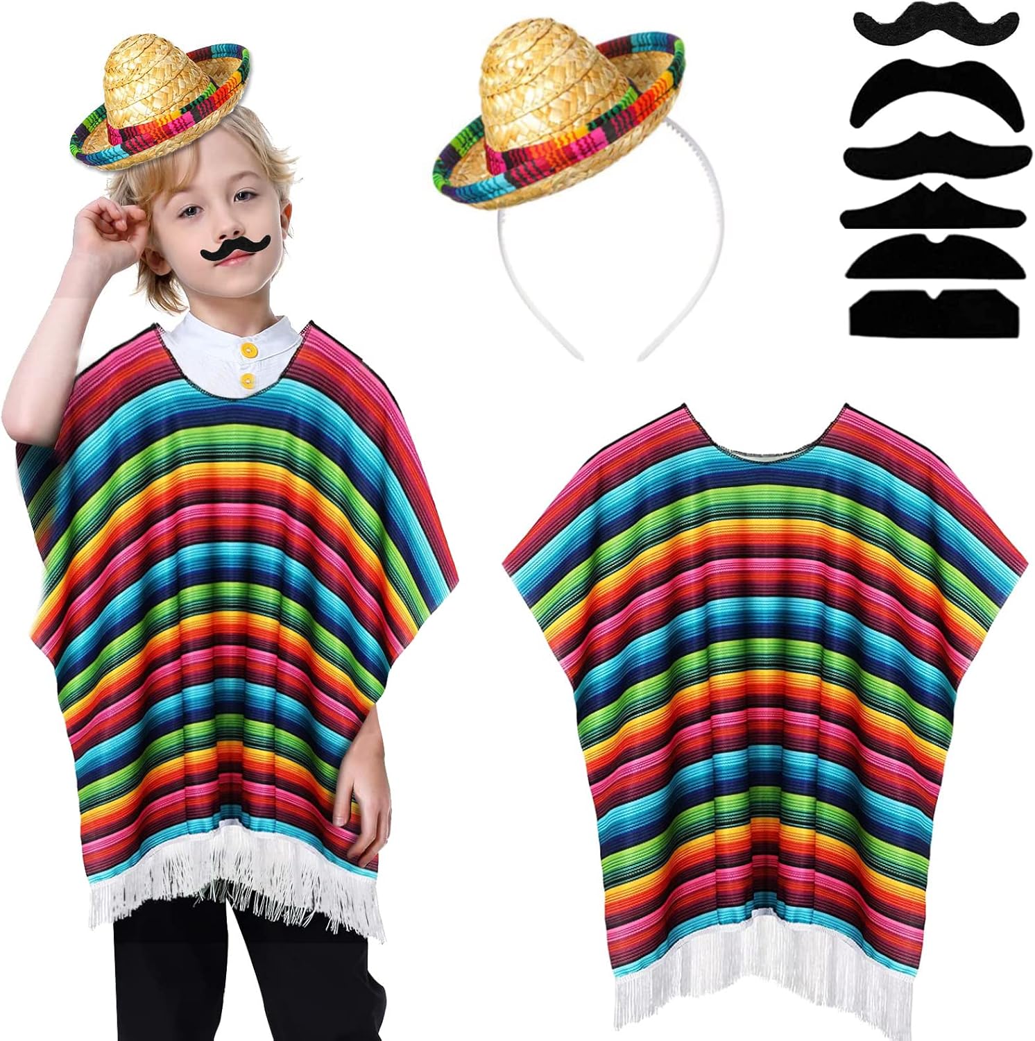 Amazon.com: 3 Pcs Kids Cinco De Mayo Mexican Fiesta Serape Poncho ...