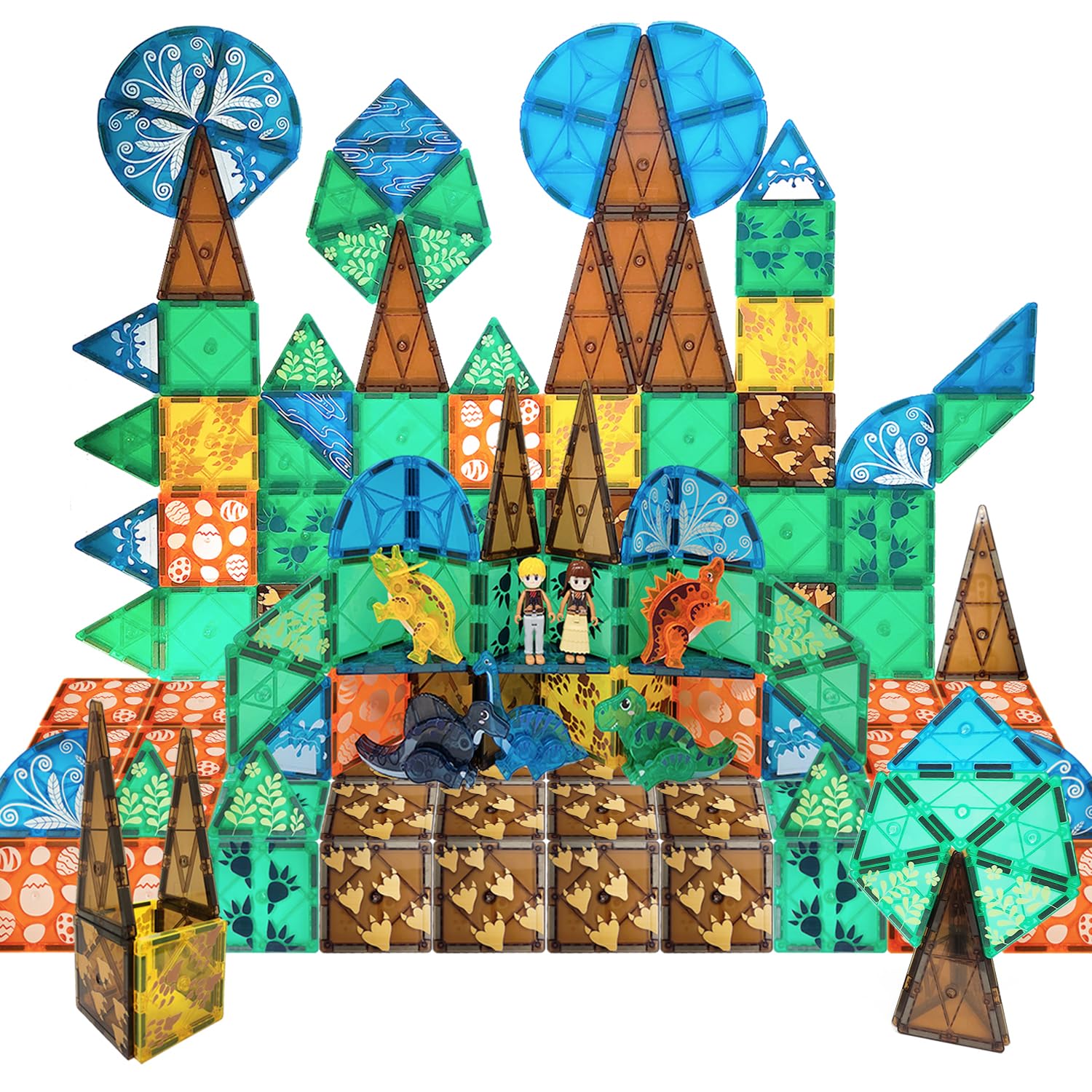 Amazon.com: 76-Piece Dinosaur Magnetic Tiles; Animal Magnet Tile Gift ...