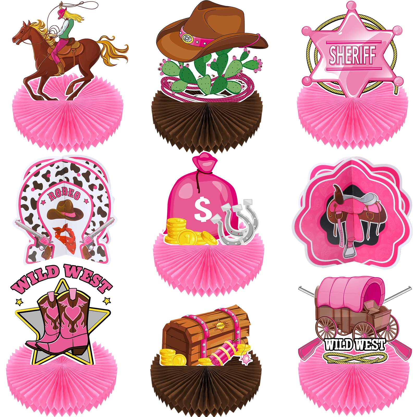 Buy 9 Pack Western Cowgirl Honeycomb Centerpiece Cowgirl Baby Shower ...