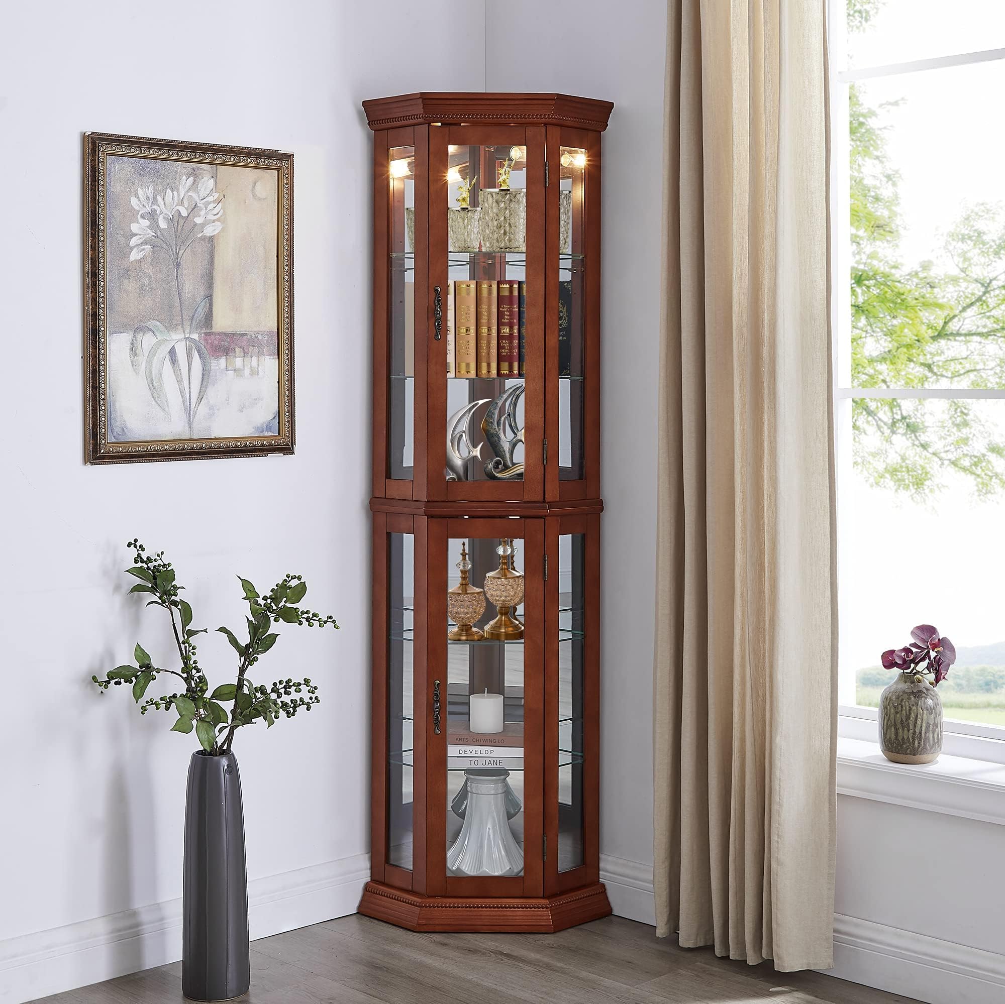 Amazon.com: Glass Display Cabinet with Glass Doors, Corner Curio ...