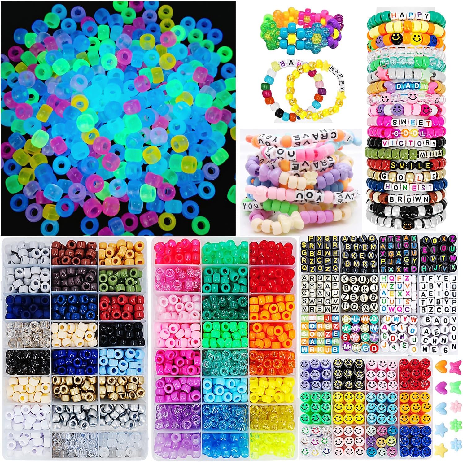 Amazon.com: Glow in The Dark Beads and Pony Beads Kit : Arts, Crafts ...