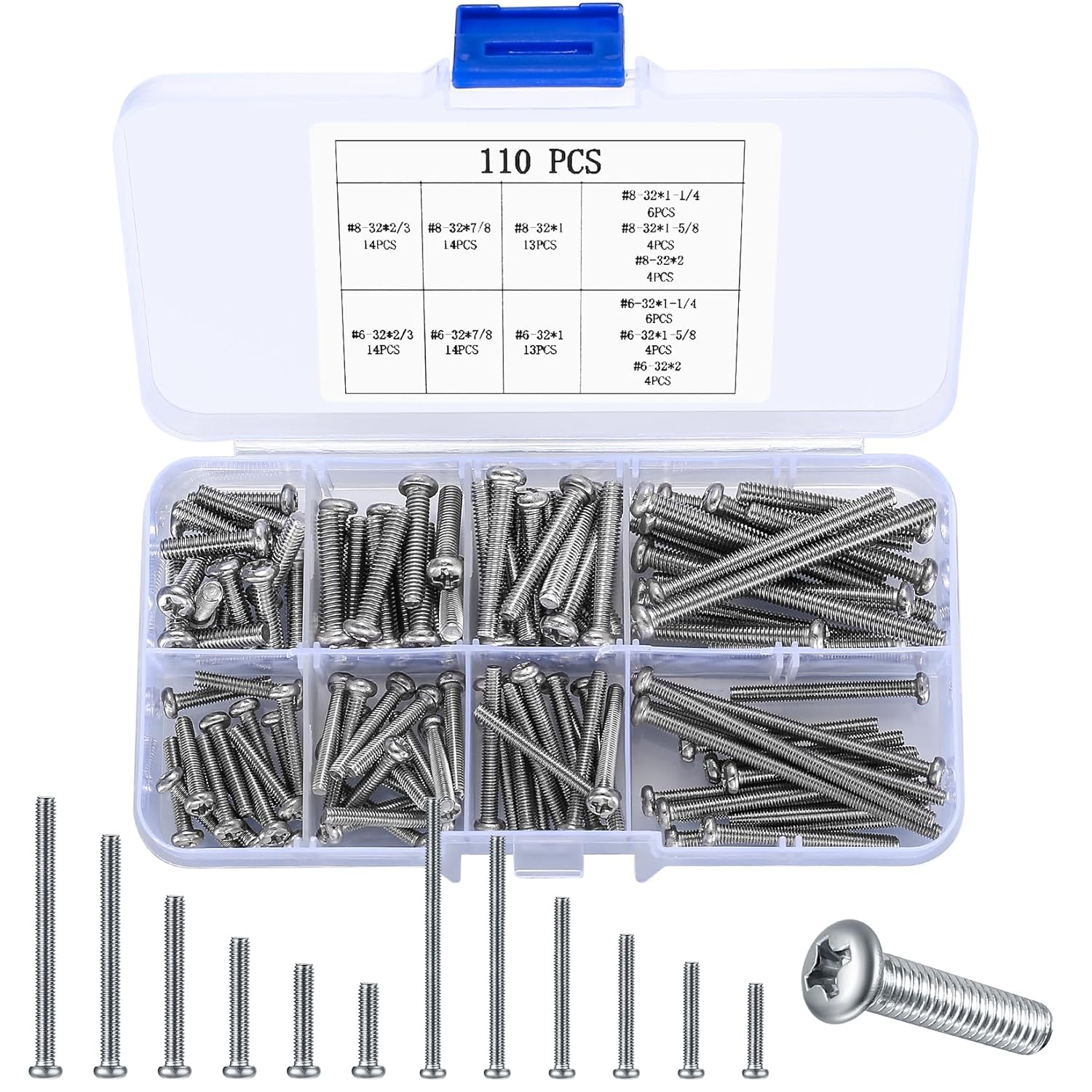 Machine Screws Assortment Kit, 110 Pcs Phillips Pan Head Screws Bolts ...